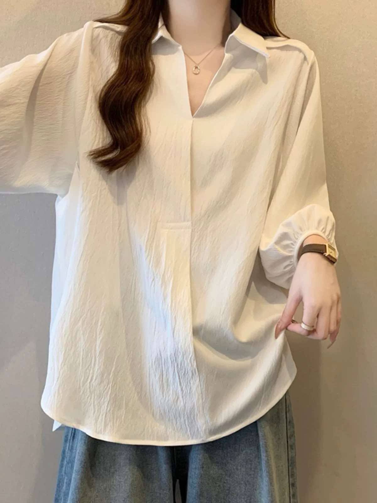 Áo sơ mi tay lửng nữ xu hướng 2025 bigsize công sở, áo dáng rộng che ...