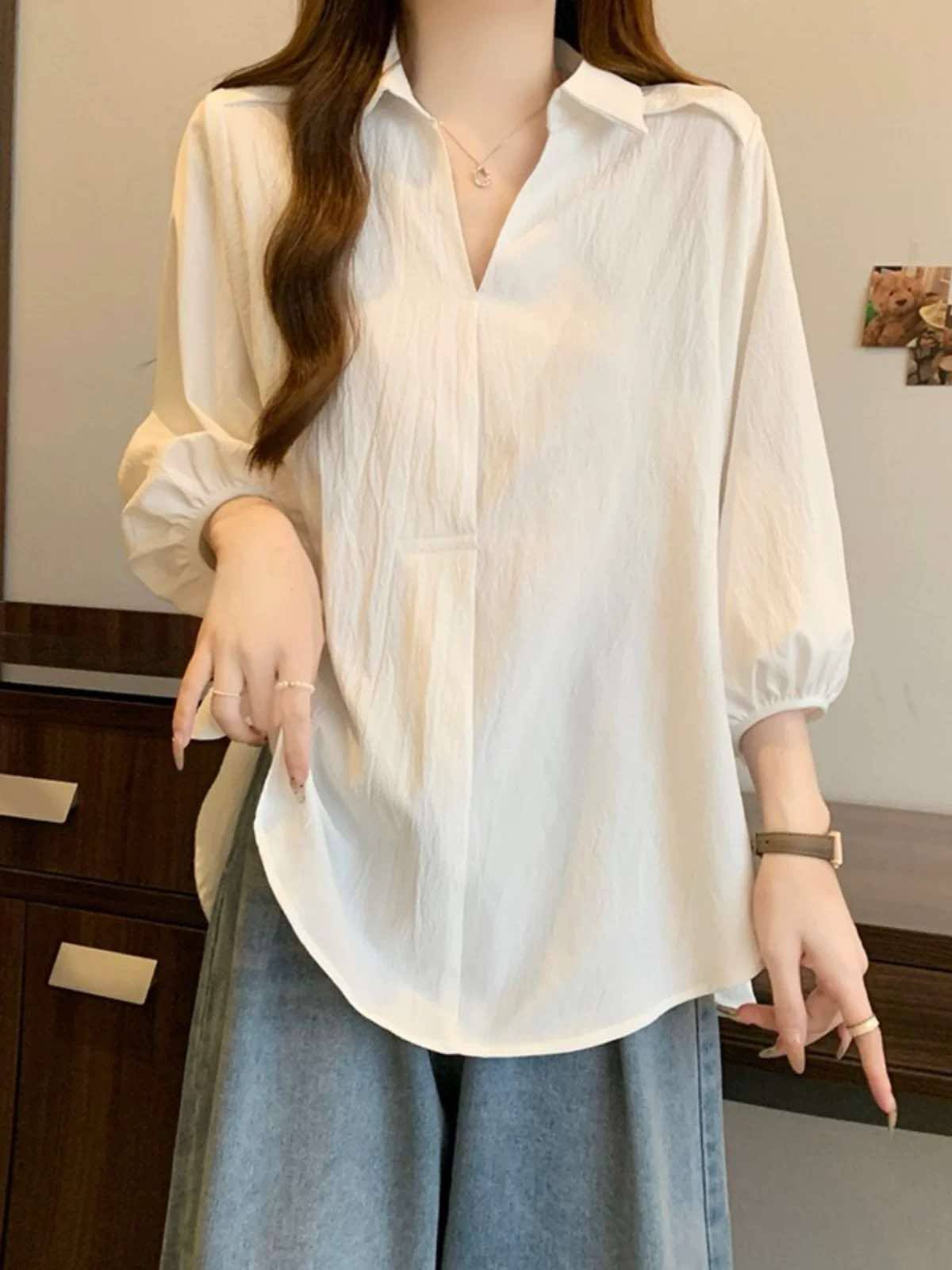 Áo sơ mi tay lửng nữ xu hướng 2025 bigsize công sở, áo dáng rộng che ...