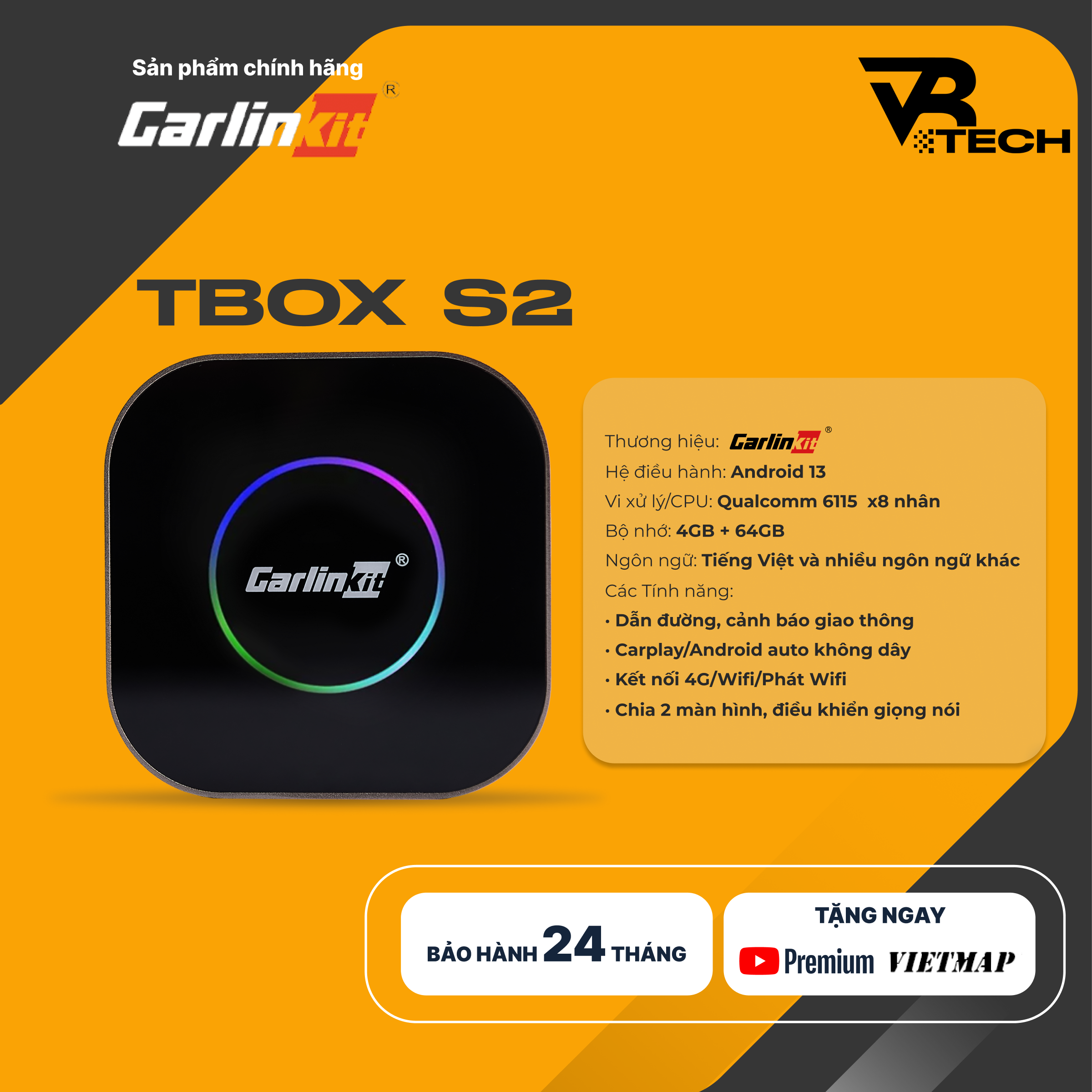 Bộ Android Box Carlinkit Tbox S2 AI 2025 - Box chuyển đổi màn hình ô tô ...