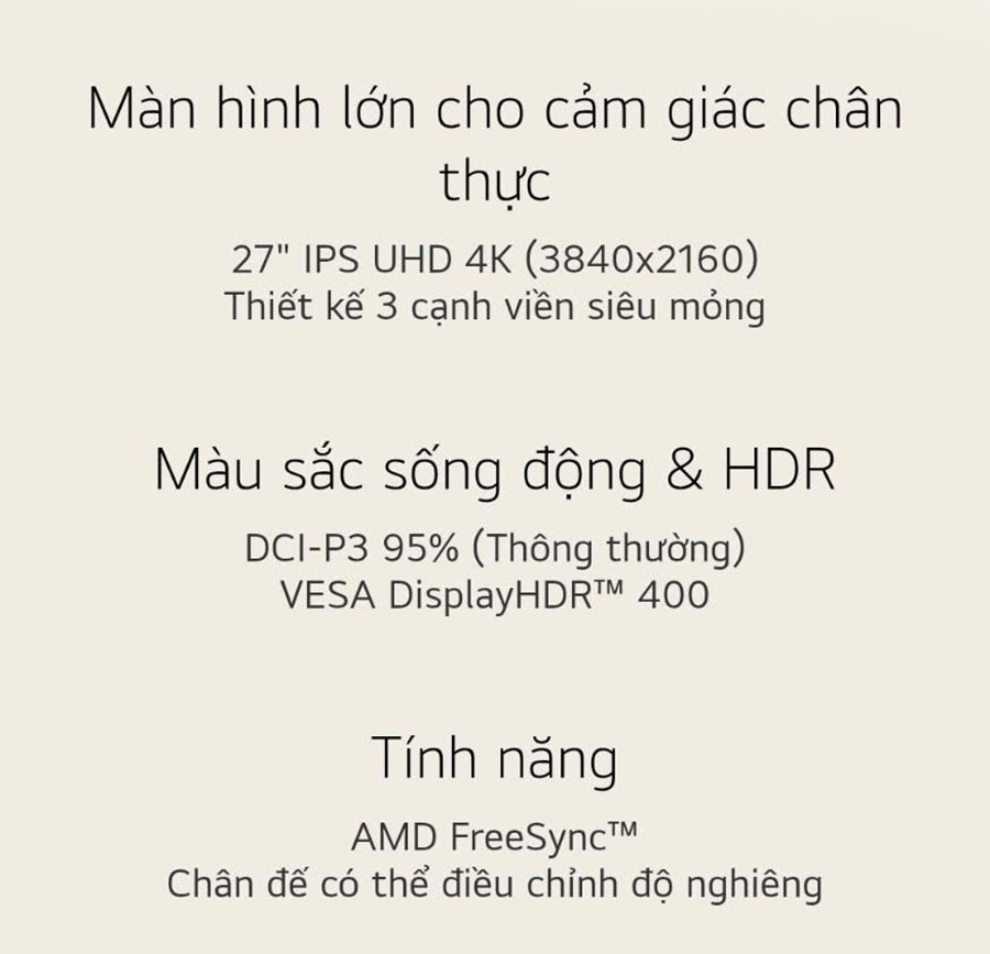 Màn hình máy tính LG UHD 4K 27" IPS VESA Display HDR™ 400 27UP600K-W ...