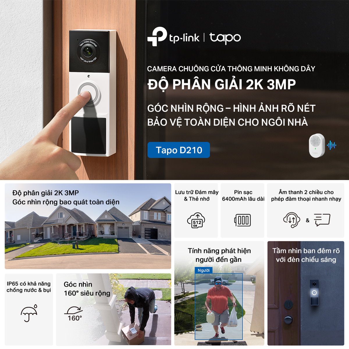 [Mẫu Mới TP-Link] Chuông Cửa Thông Minh Tích Hợp Camera TP-Link Tapo D210 / D205 | Đàm Thoại 2 ...
