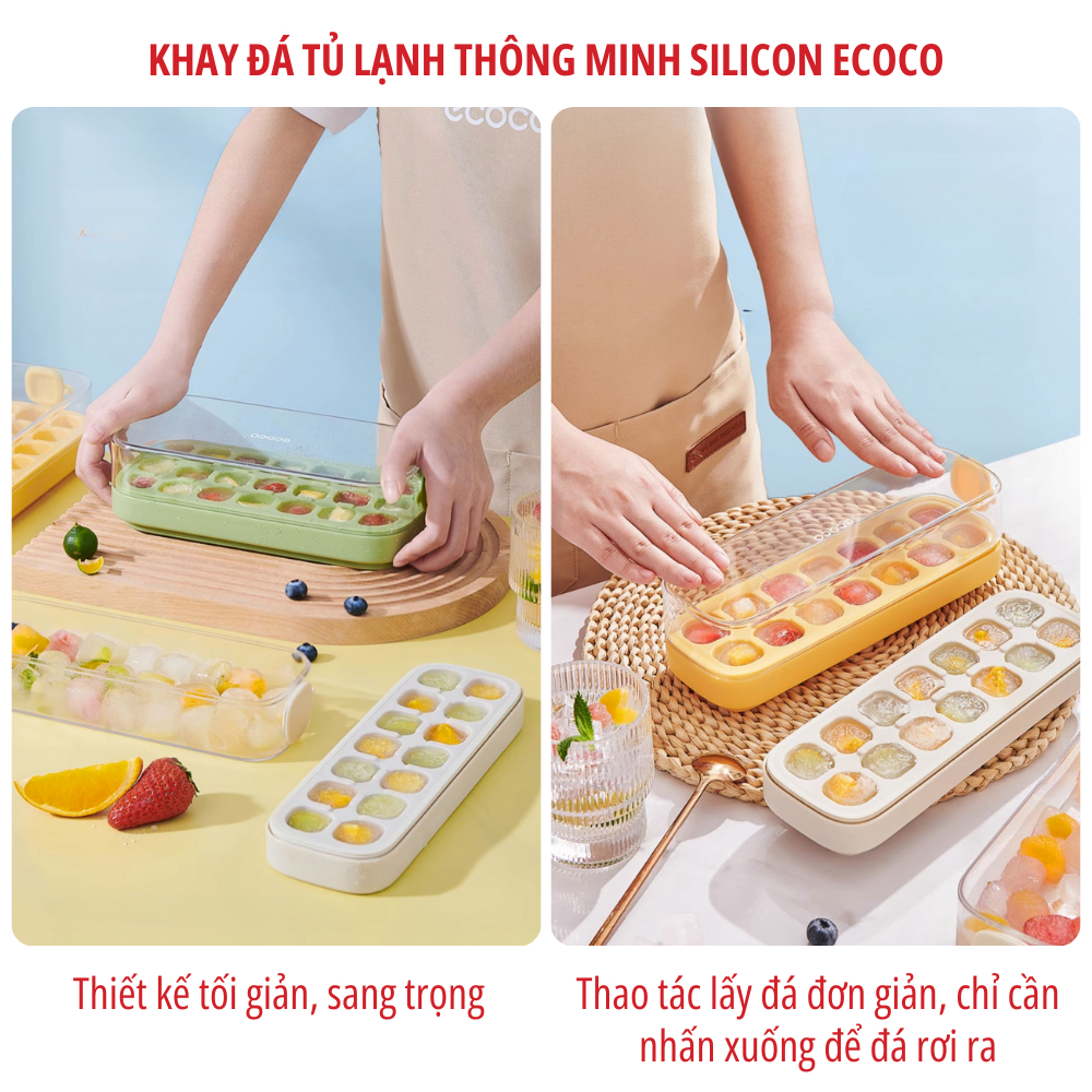 Khay Làm Đá Thông Minh Ecoco Cao Cấp, Hộp Làm Đá Nhấn Tự Động Tiện Lợi Nhựa PP Nguyên Sinh ...