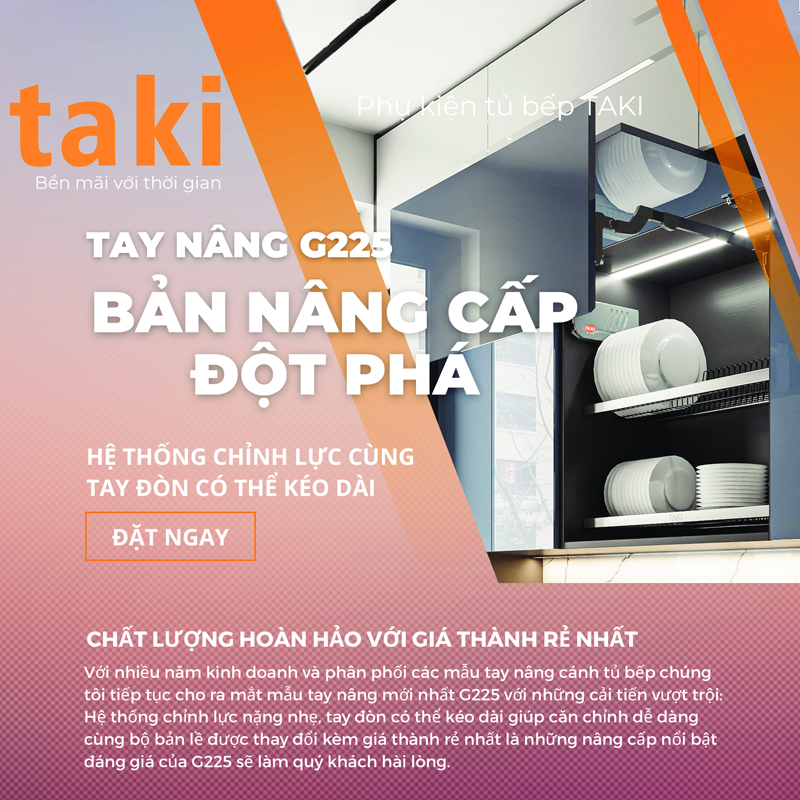 Tay Nâng Cánh Tủ TAKI Bản Nâng Cấp 2025 Mã G225 Có Điều Chỉnh Lực - Phù Hợp Mọi Chất Liệu - Có ...