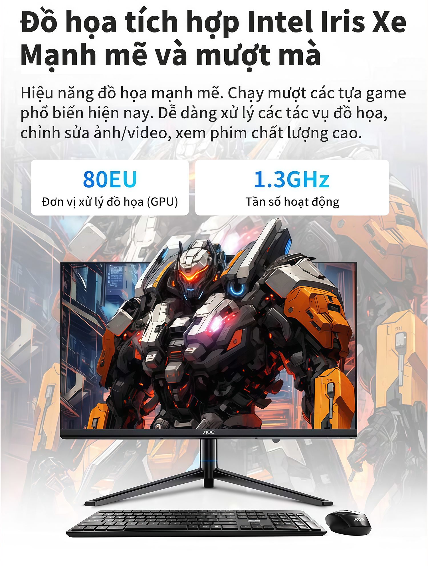 Máy tính All In One AOC A99 i5 - 12450H 16GB 512GB SSD Màn hình 23.8 Inch Pin UPS tháo rời ...