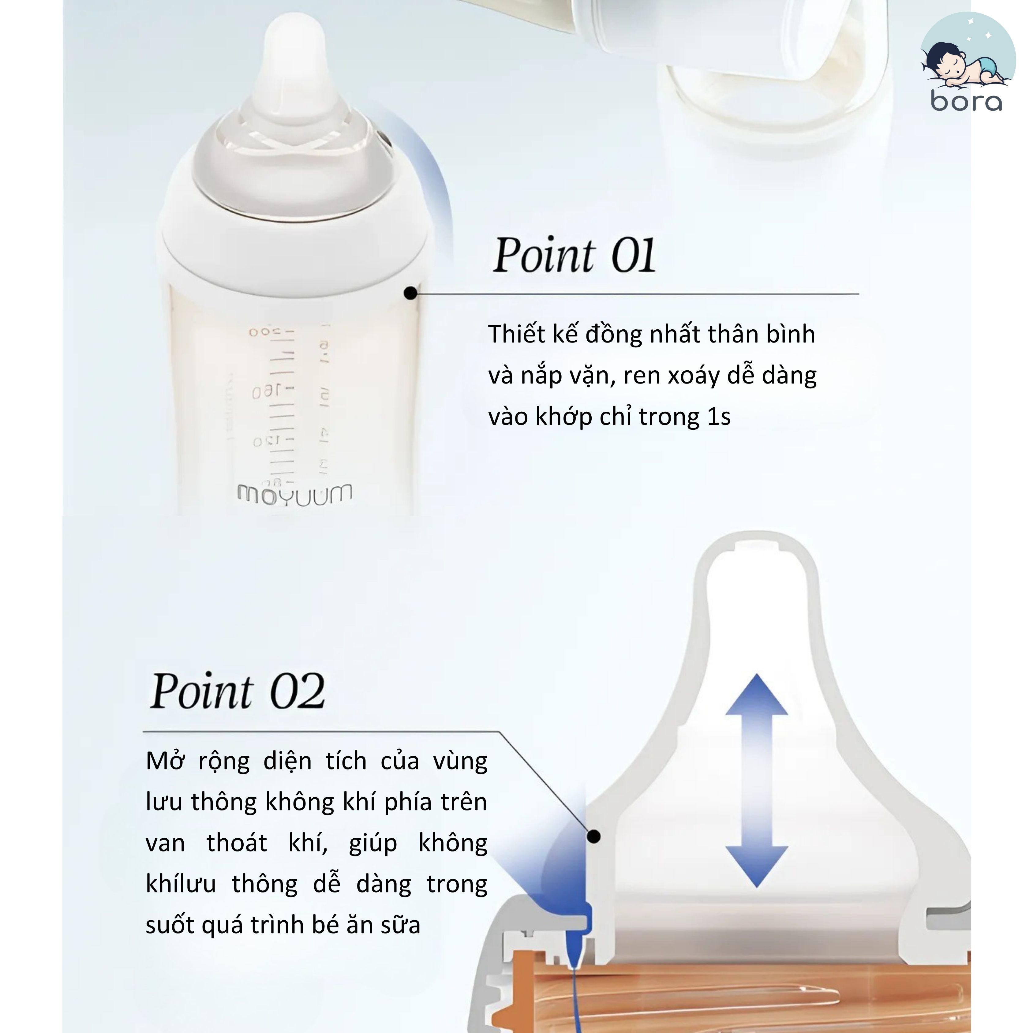 Bình sữa Moyuum Hàn Quốc thế hệ 3 80ml/170ml/270ml/330ml [Được chọn núm 0 - 4][Cam kết chính ...