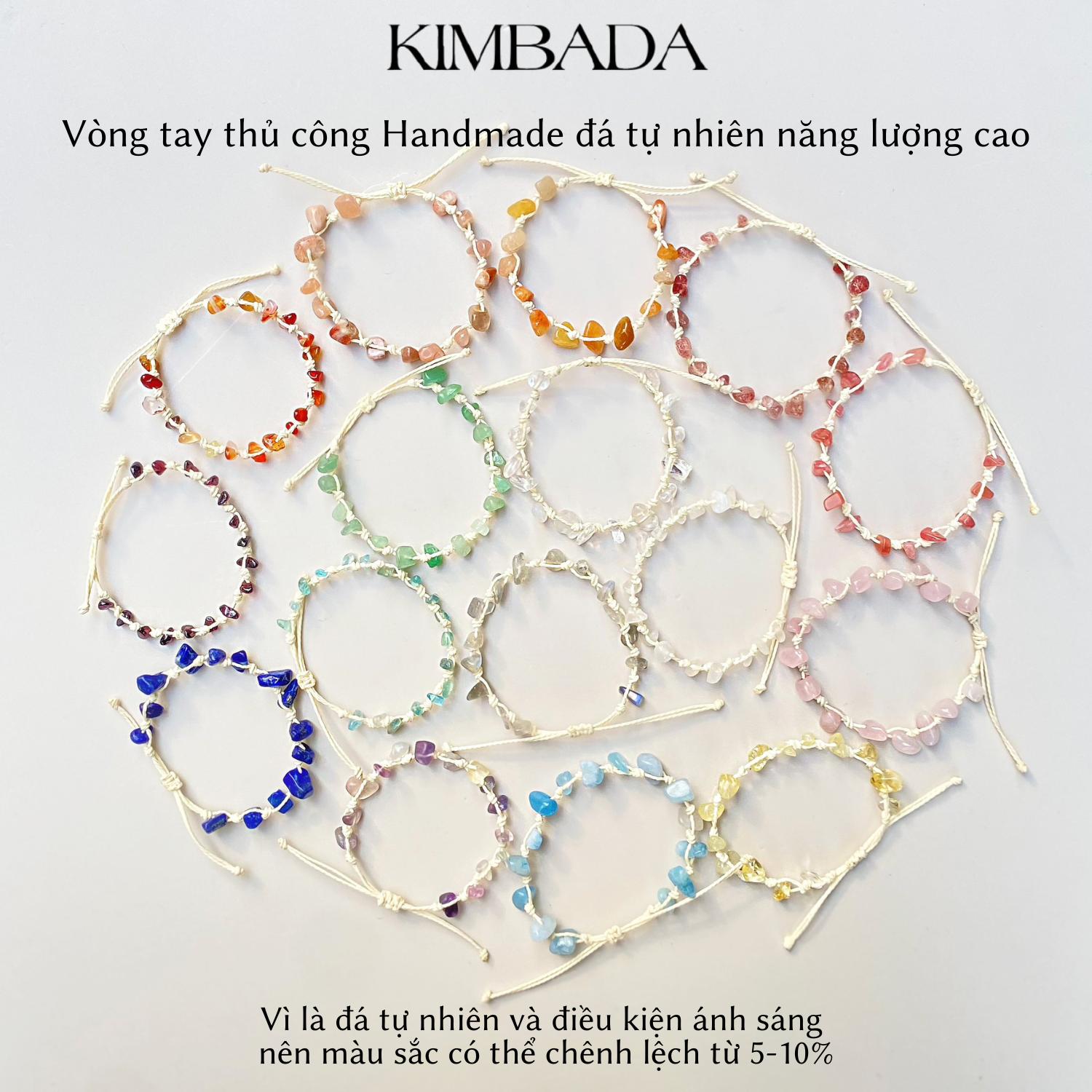 Vòng tay nữ handmade đá thạch anh Kimbada, vòng đá thô thu hút năng ...