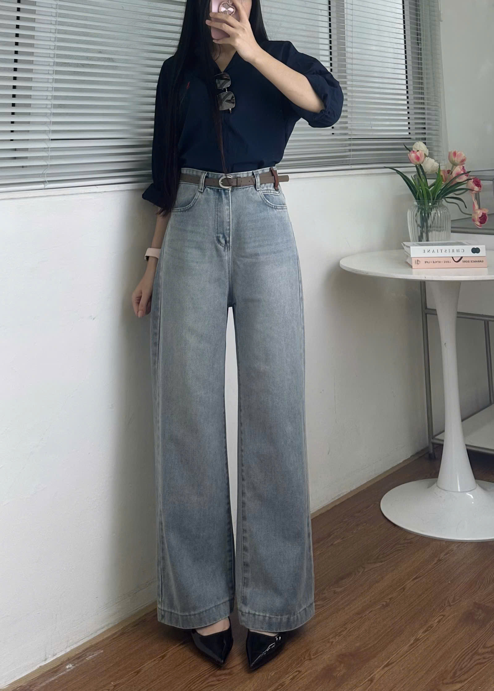 Quần jean ống rộng loe dáng rộng WIDE LEG tôn dáng cạp cao ống 33cm ...