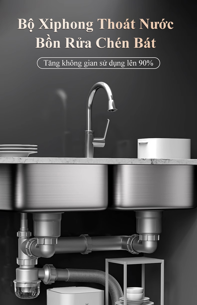 Bộ xi phông chậu rửa bát BTOOL Xi phông thoát nước bồn rửa chén xiphong ...