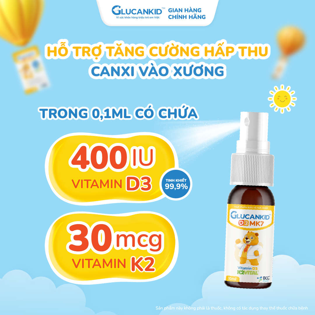TPBVSK Glucankid D3MK7 dạng xịt, hỗ trợ bổ sung Vitamin D3 K2, tăng cường hấp thu canxi cho bé ...