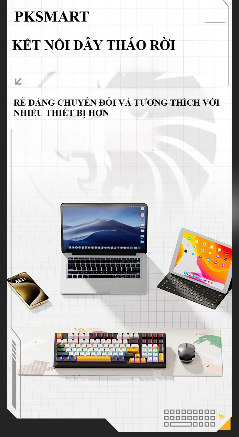 Bàn Phím Cơ Chơi Game Có Dây - PKSMART F98 - LED Nhiều Hiệu Ứng - Anti Ghosting Full Phím ...