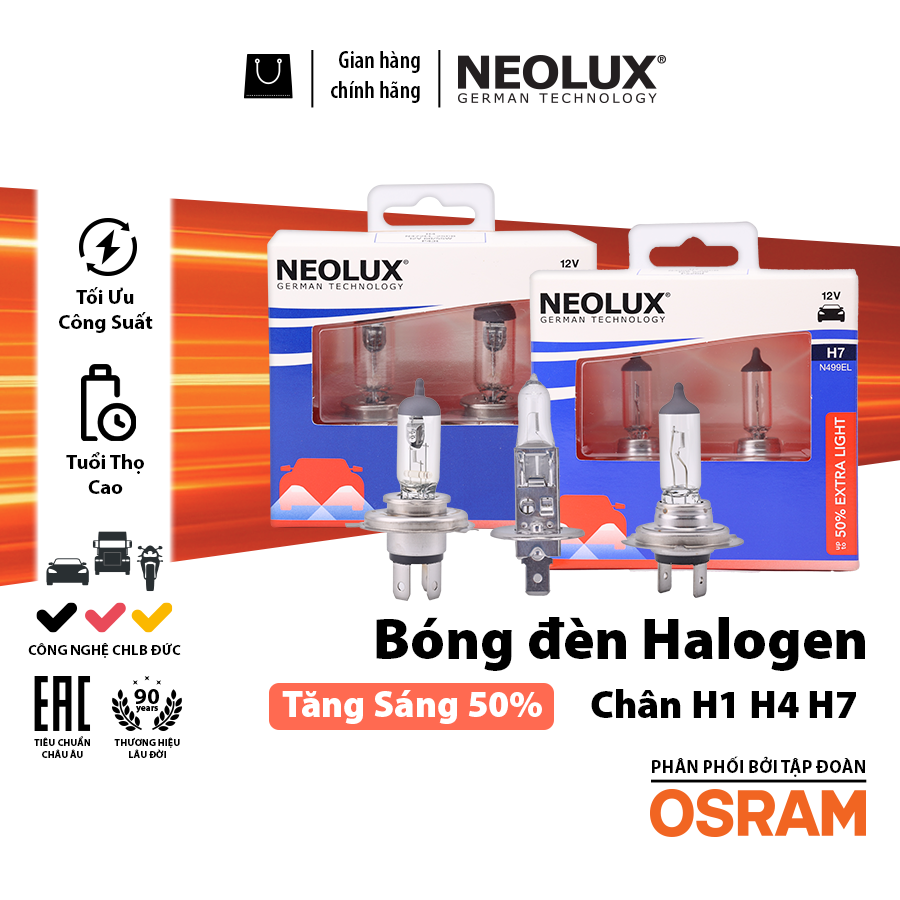 Combo 2 Bóng Đèn Halogen Tăng Sáng 50% OSRAM NEOLUX H7 12V 55W N499EL ...