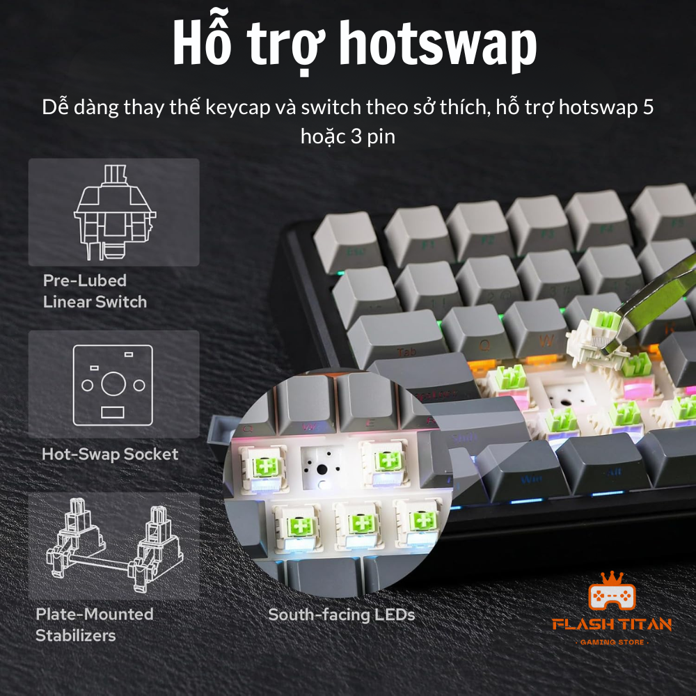 Bàn phím cơ không dây AULA F75 Max - Hỗ trợ hotswap - RGB mạch xuôi - Có núm xoay, màn led ...