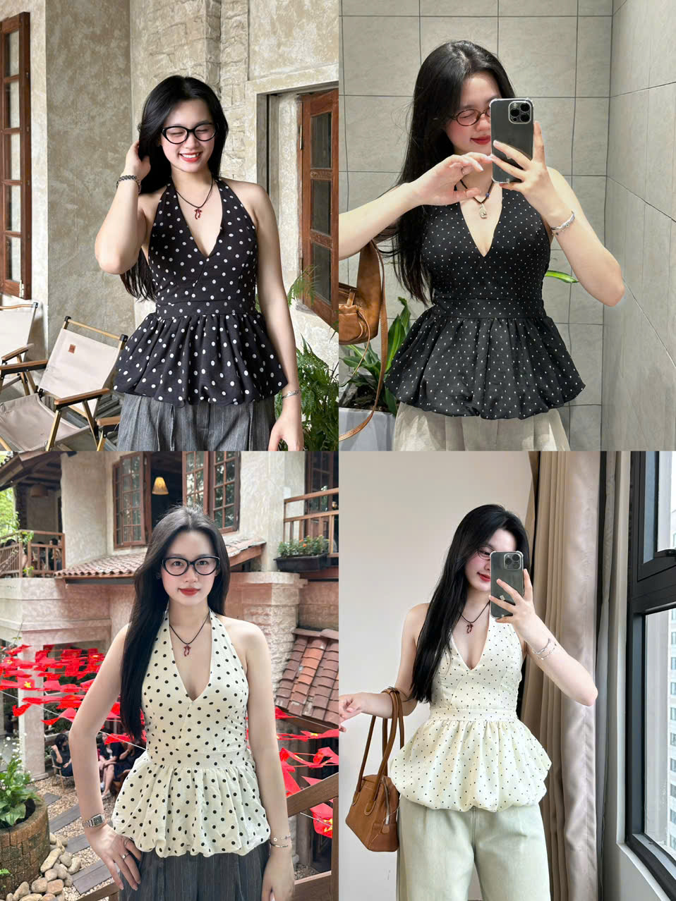 Áo yếm chấm bi hở lưng dáng bí – DOTTIE TOP ao yếm cổ chữ V chấm bi vạt bèo tiểu thư | Shopee ...