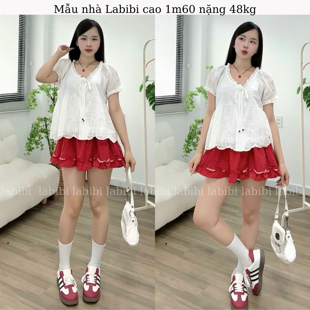 Áo Babydoll Tay Bí Cổ Ren Hoạ Tiết Hoa Thêu Thắt Nơ Ngực, Labibi ...