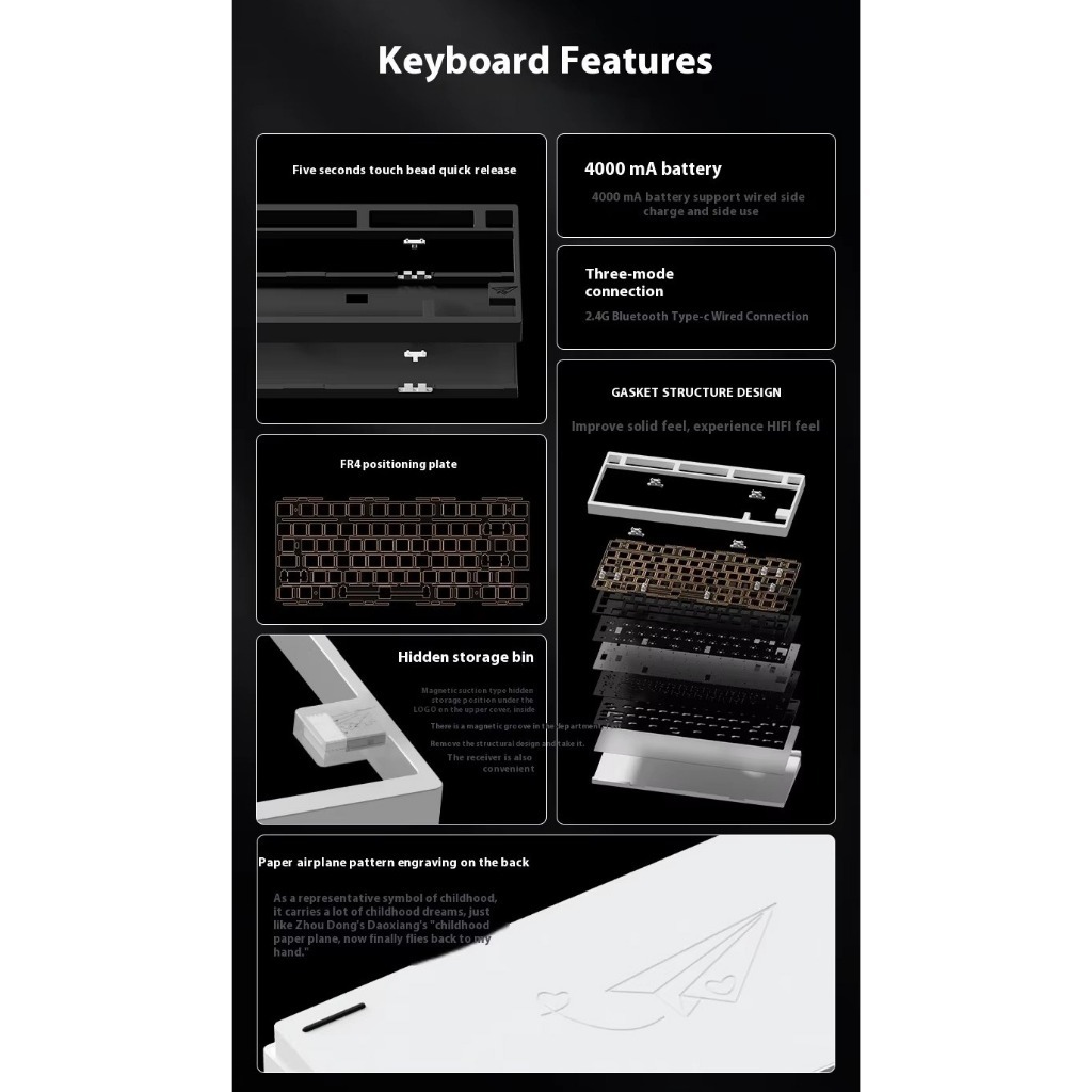 Bàn phím cơ không dây Nhôm CNC WEIKAV D75 - 3 mode - Led RGB - Mạch xuôi - Driver marco - nhôm ...