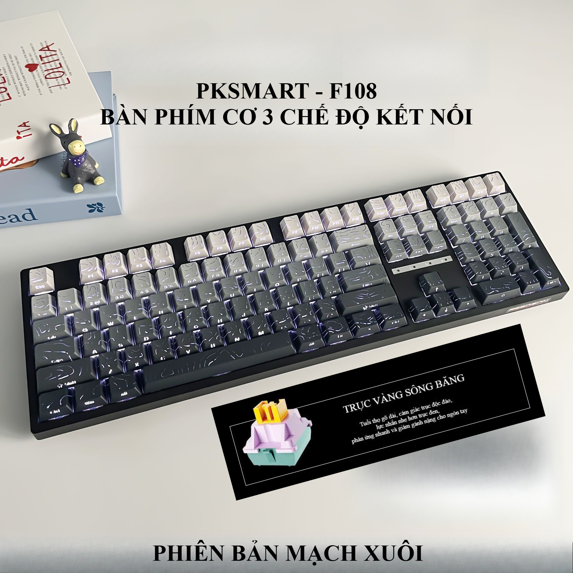 Bàn Phím Cơ 3 Chế Độ Kết Nối - PKSMART F108 - LED RGB Đổi Màu - Hotswap Shock Ket 5 Pin - App ...