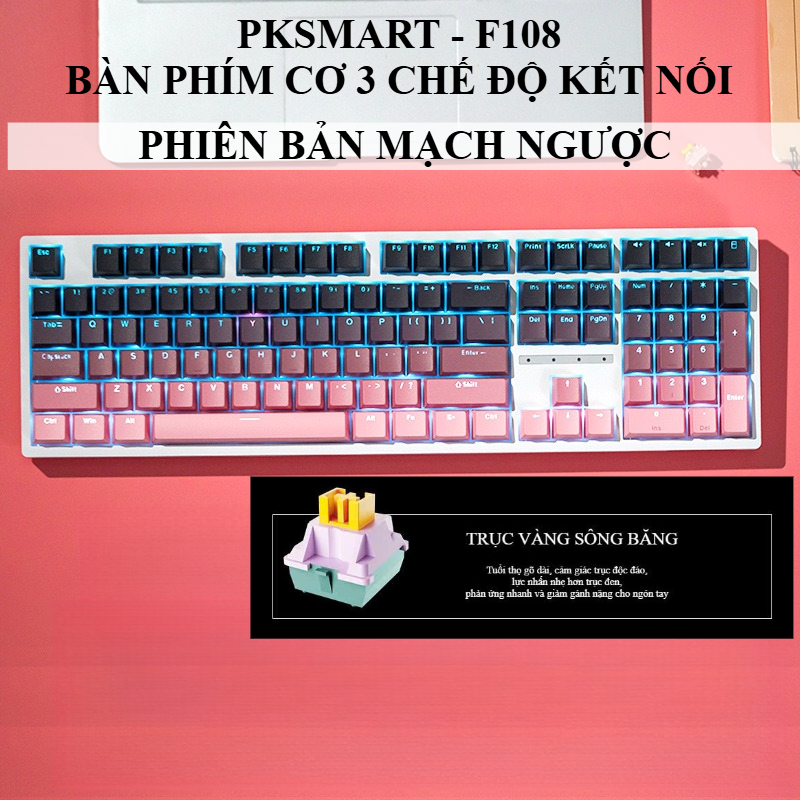 Bàn Phím Cơ 3 Chế Độ Kết Nối - PKSMART F108 - LED RGB Đổi Màu - Hotswap Shock Ket 5 Pin - App ...