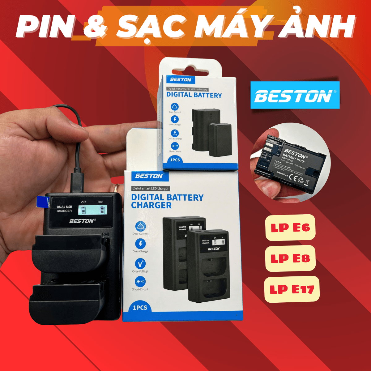 Pin BESTON LP E6 LP E8 LP E17 FW50 FZ100 NP W126 cho canon sony ...