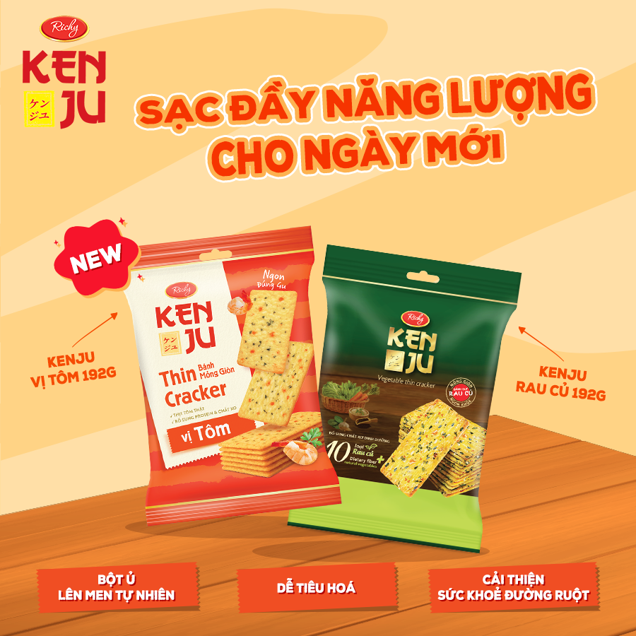 [TẶNG BÁNH KENJU] Bánh quy Kenju Richy vị rau củ, vị tôm túi 192g, hộp ...