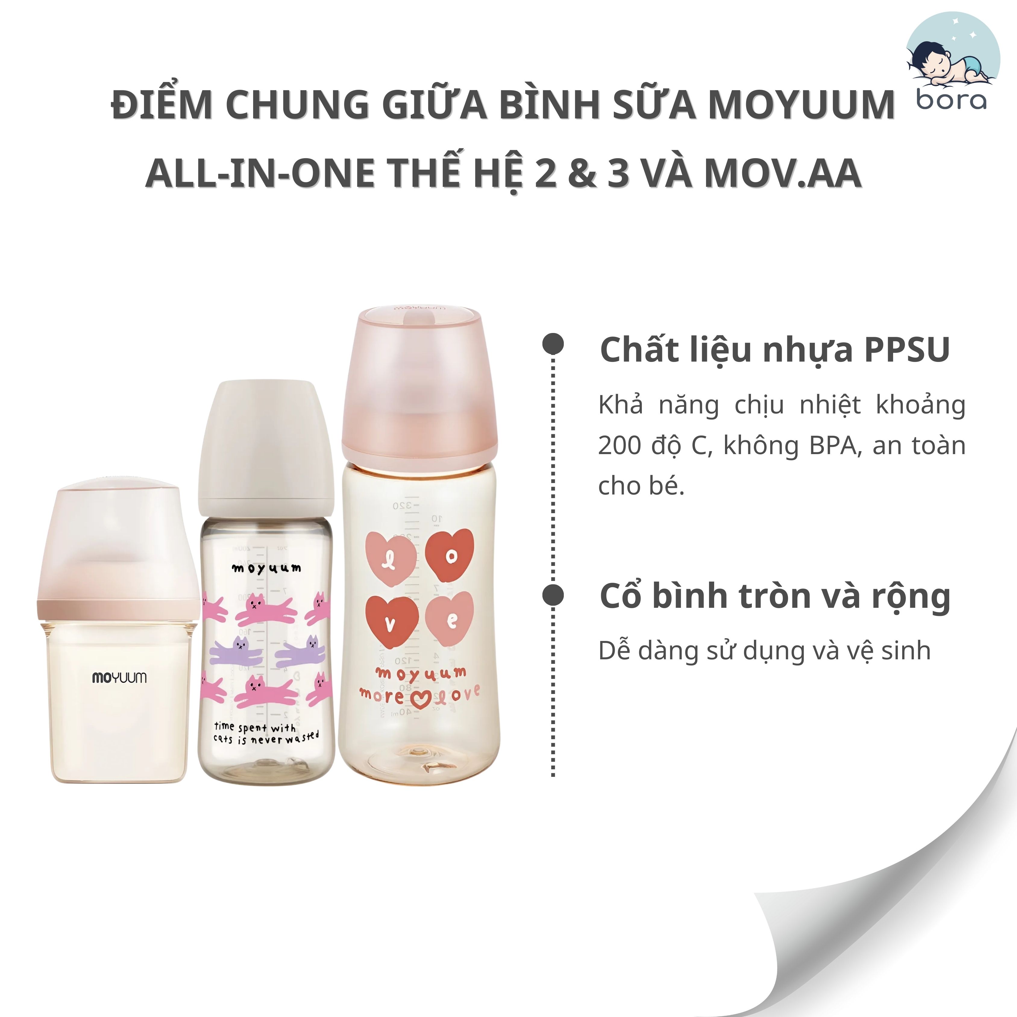 Bình sữa Moyuum Hàn Quốc thế hệ 3 80ml/170ml/270ml/330ml [Được chọn núm 0 - 4][Cam kết chính ...
