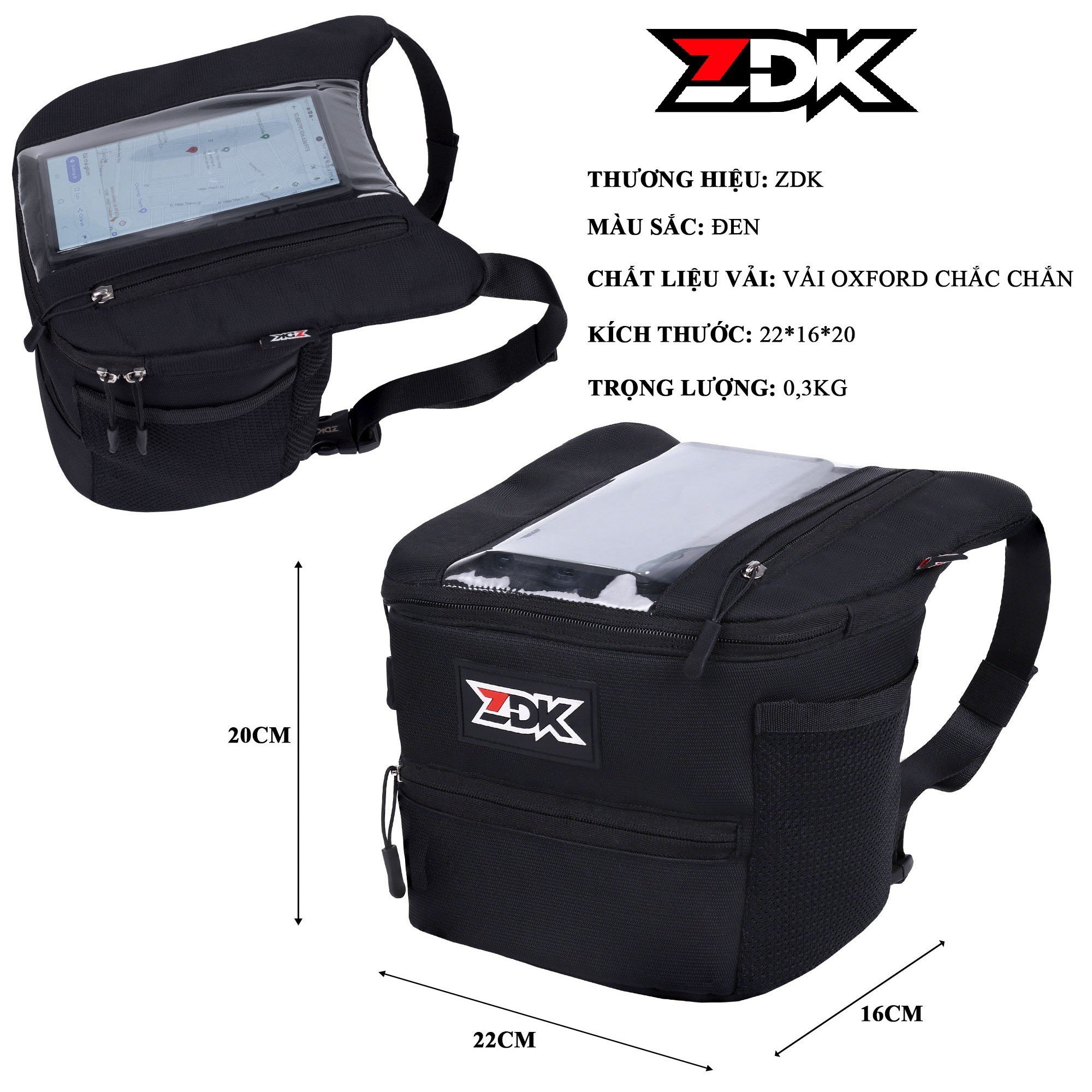 ZDK Túi Treo Đầu Xe Máy Phiên Bản Cao Cấp Có Luồn Sạc, Đựng Đồ Đi Phượt, Chạy Grab, Ship Hàng ...