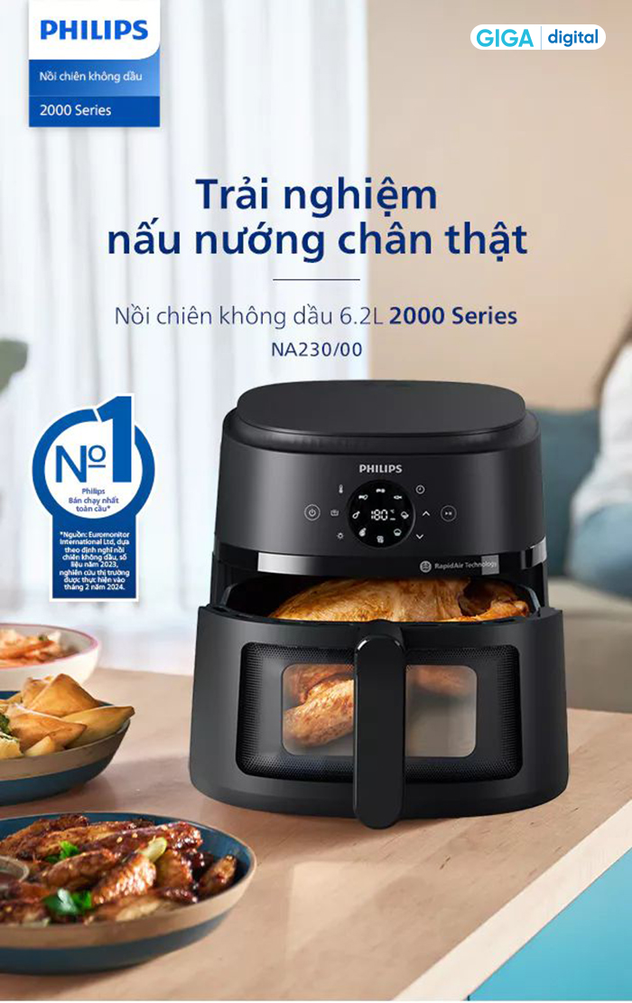 Nồi Chiên Không Dầu Điện Tử Philips NA230/00 6.2 lít |1700W | Cửa Sổ ...
