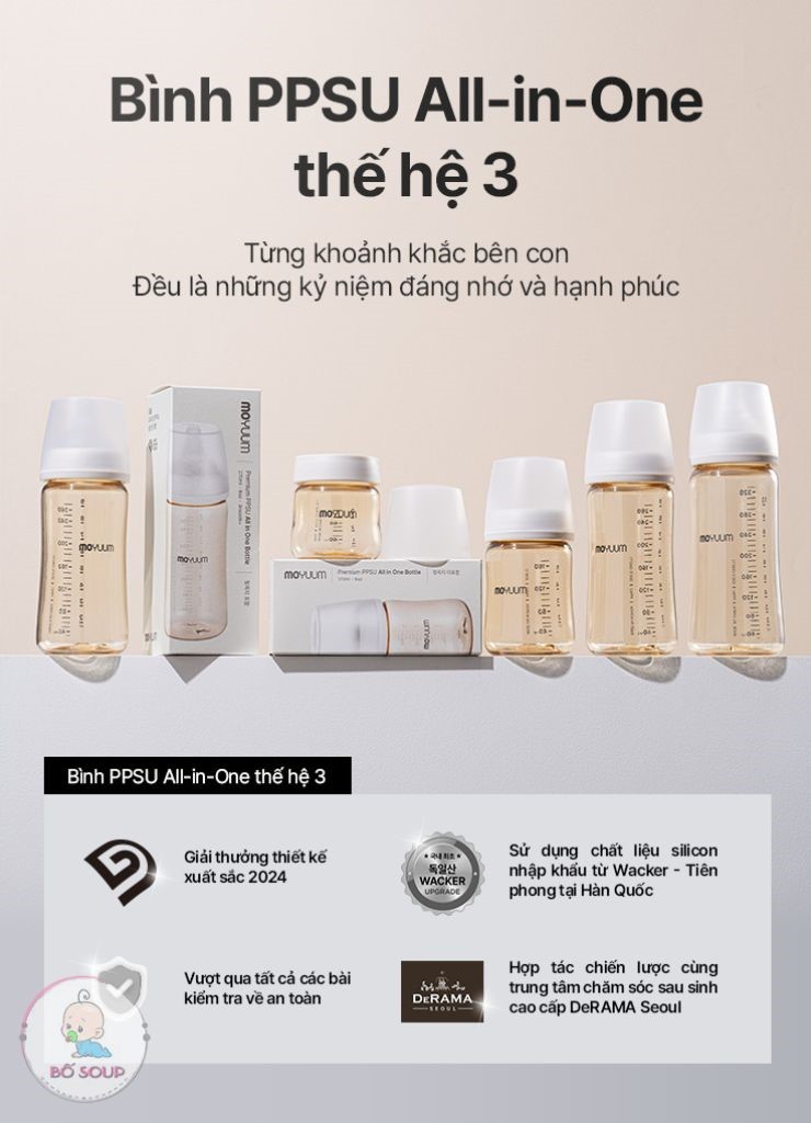 Bình sữa Moyuum Hàn Quốc thế hệ 3 170ml/270ml/330ml chính hãng được chọn núm 1-4 Shop Bố Soup ...