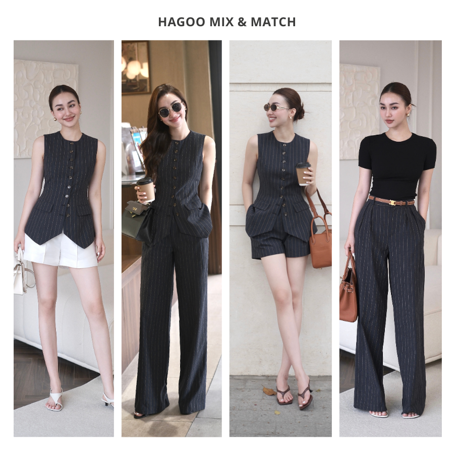 Quần dài & quần short & áo gile kẻ sọc than Nữ phong cách thanh lịch HAGOO [ A609 - Q609 - Q6091 ...