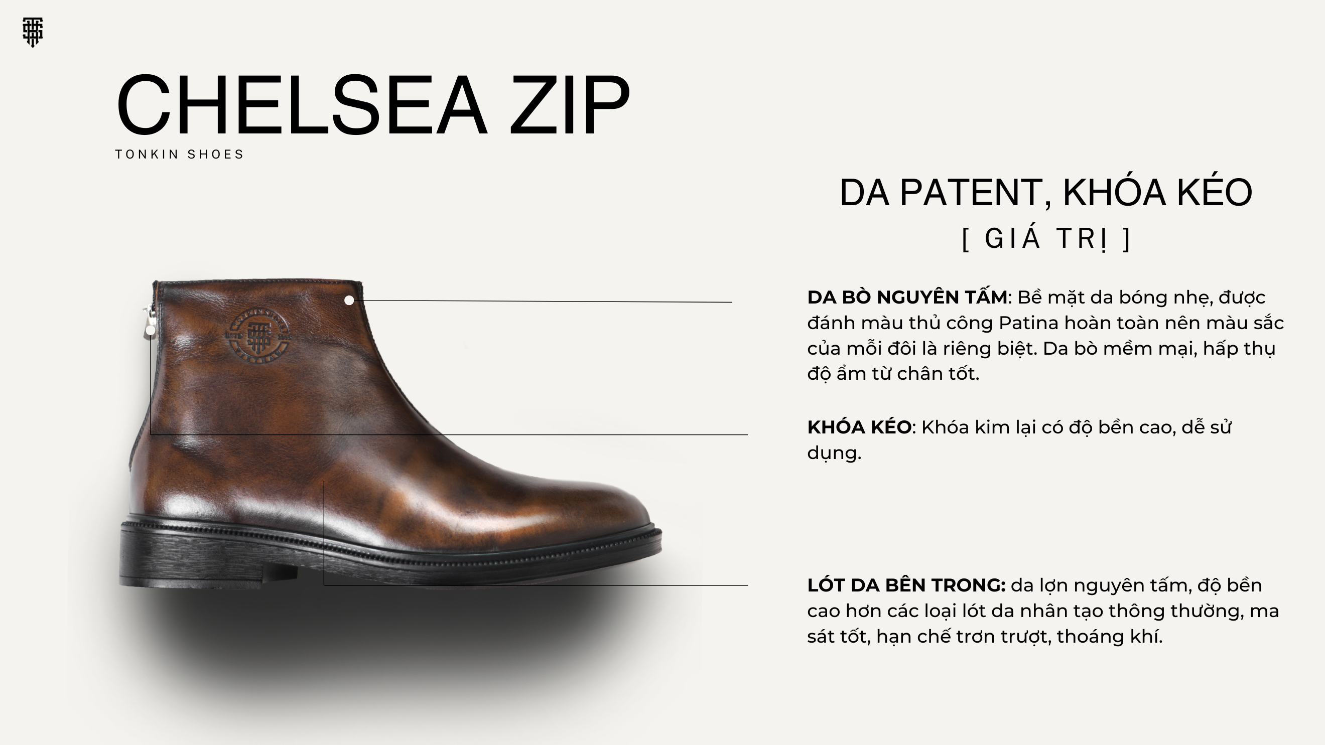 Giày chelsea boot nam màu nâu da bò ZIP, giày boot nam có khóa kéo văn ...