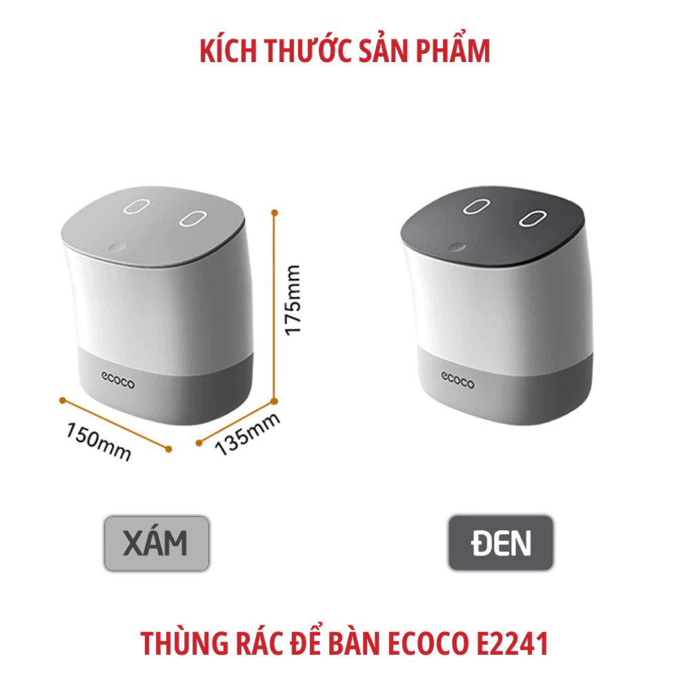 Thùng rác để bàn ECOCO 1,5L đa năng tặng kèm túi rác, Hộp đựng vỏ mini văn phòng nắp kín cao cấp ...