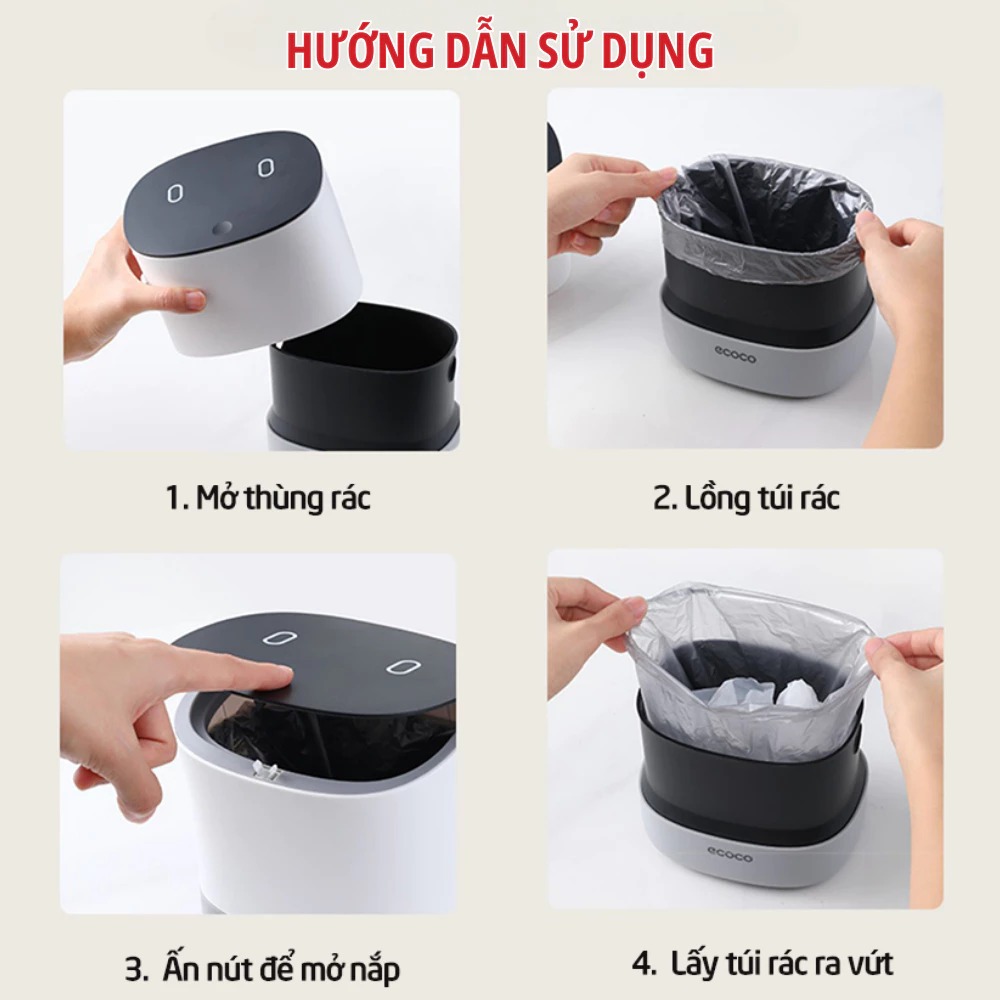 Thùng rác để bàn ECOCO 1,5L đa năng tặng kèm túi rác, Hộp đựng vỏ mini văn phòng nắp kín cao cấp ...