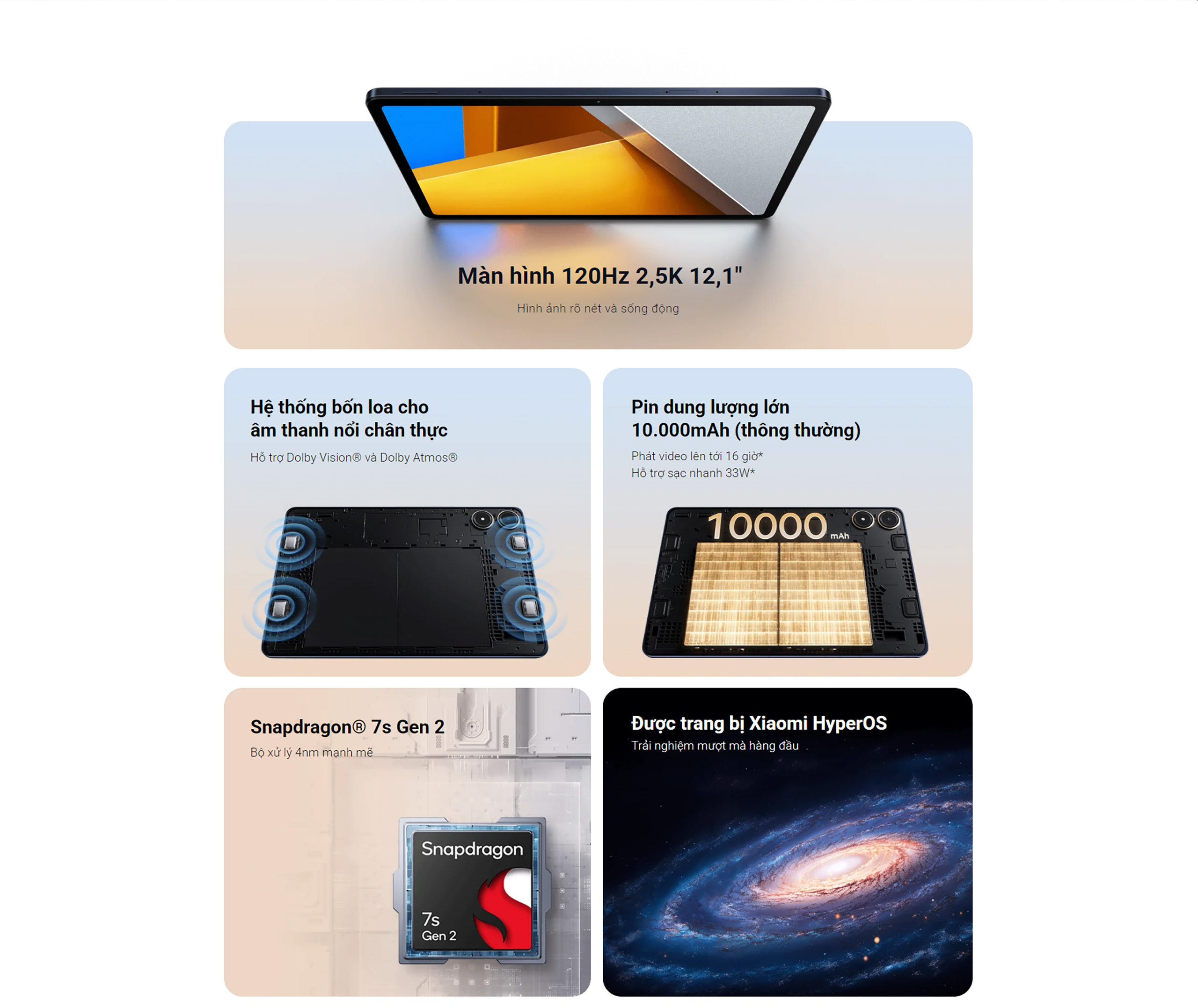 Máy tính bảng POCO Pad (8+256GB) | Màn hình 12,1" 120Hz 2,5K | SD 7sGen2 | Pin 10000mAh + 33W ...