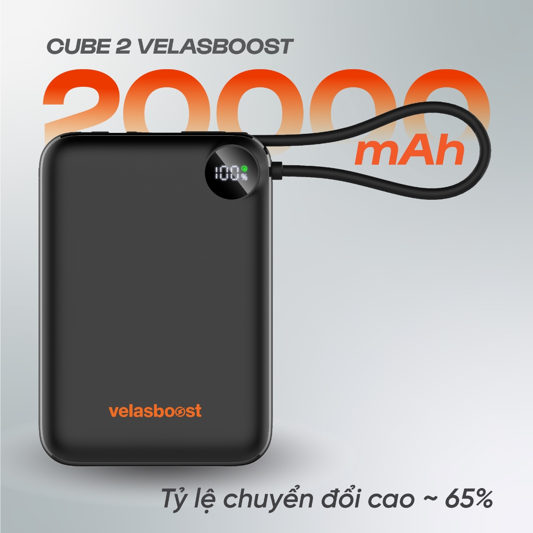 Pin dự phòng 20.000 mAh CUBE2 velasboost, Sạc nhanh 22.5W, Tích hợp dây ...