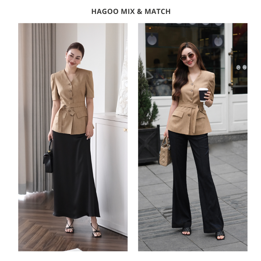 Áo ký giả ngắn tay vuông đai eo tôn dáng HAGOO phong cách thanh lịch công sở [ A377 ] | Shopee ...