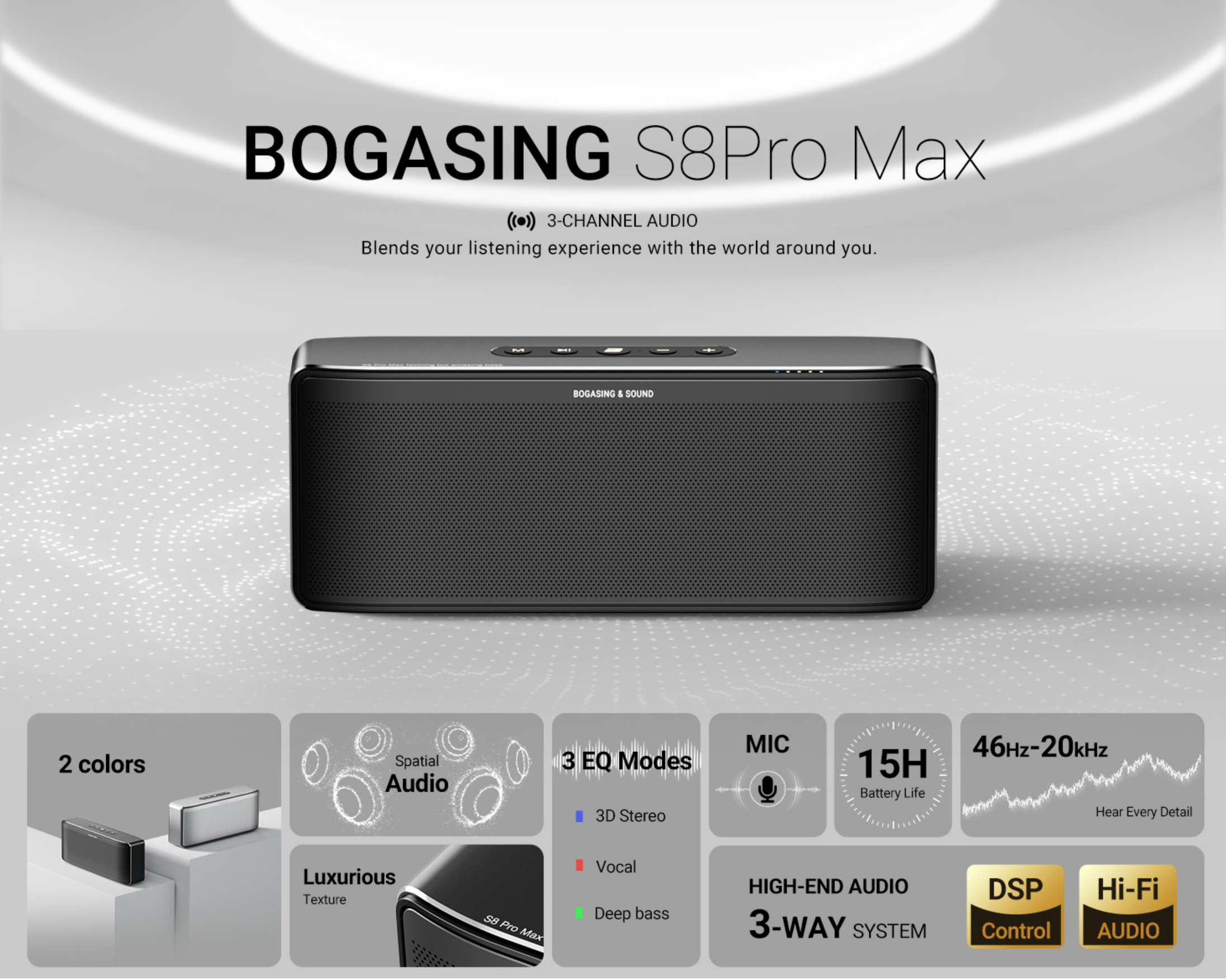 Loa bluetooth 5.3 Bogasing S8 Pro Max công suất 40W, chống nước IPX6, hỗ trợ thẻ TF/AUX/TWS - BH ...