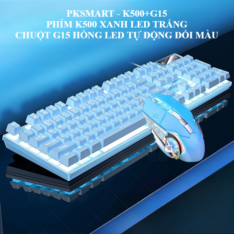 Bàn Phím Và Chuột Máy Tính Giả Cơ Có Dây - PKSMART K500+G15 - LED Xuyên Chữ Nhiều Màu Sắc Lựa ...