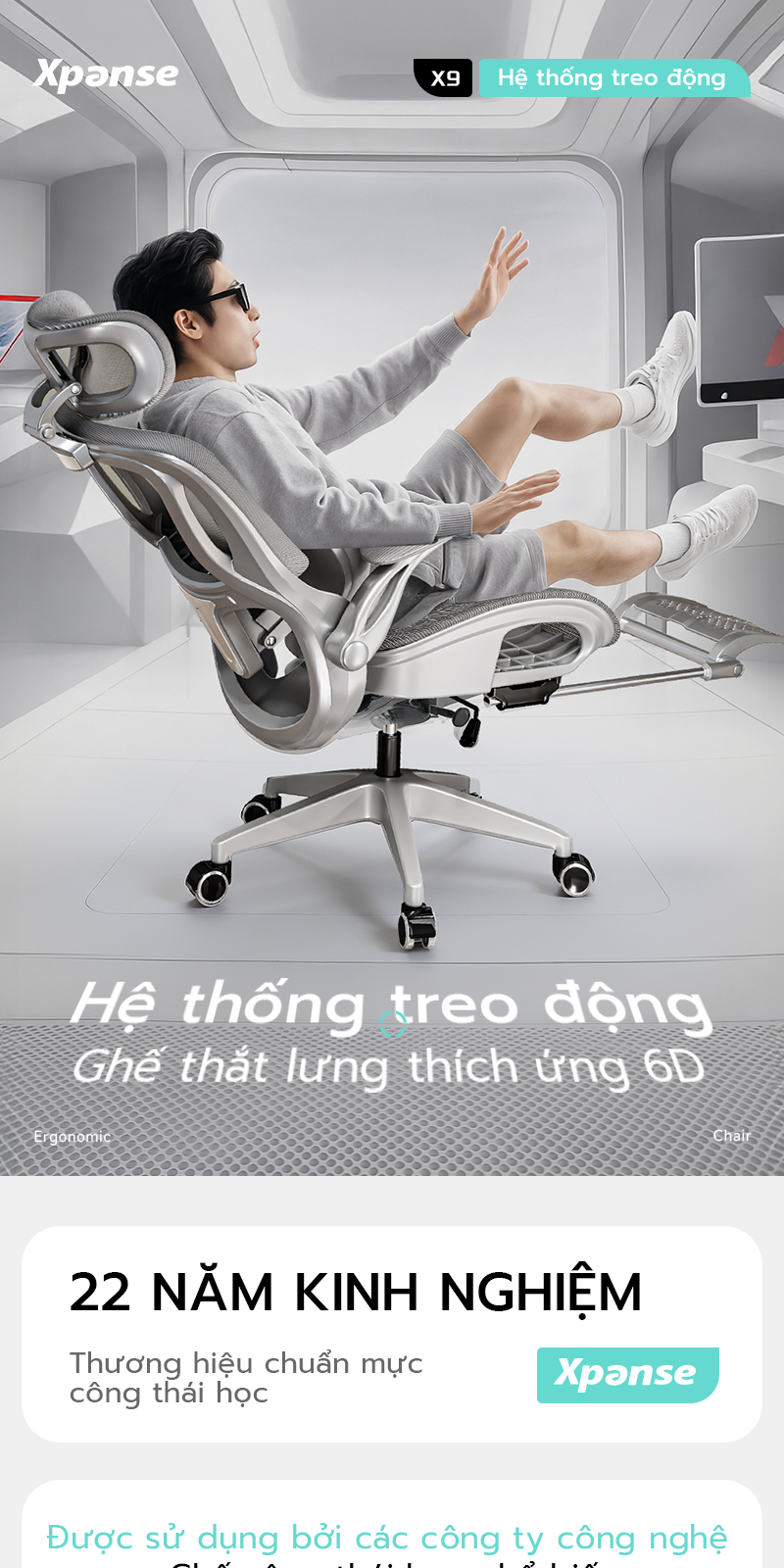 Xpanse W009 Ghế công thái học lưới rỗng đàn hồi cao mới, tay vịn gập ...