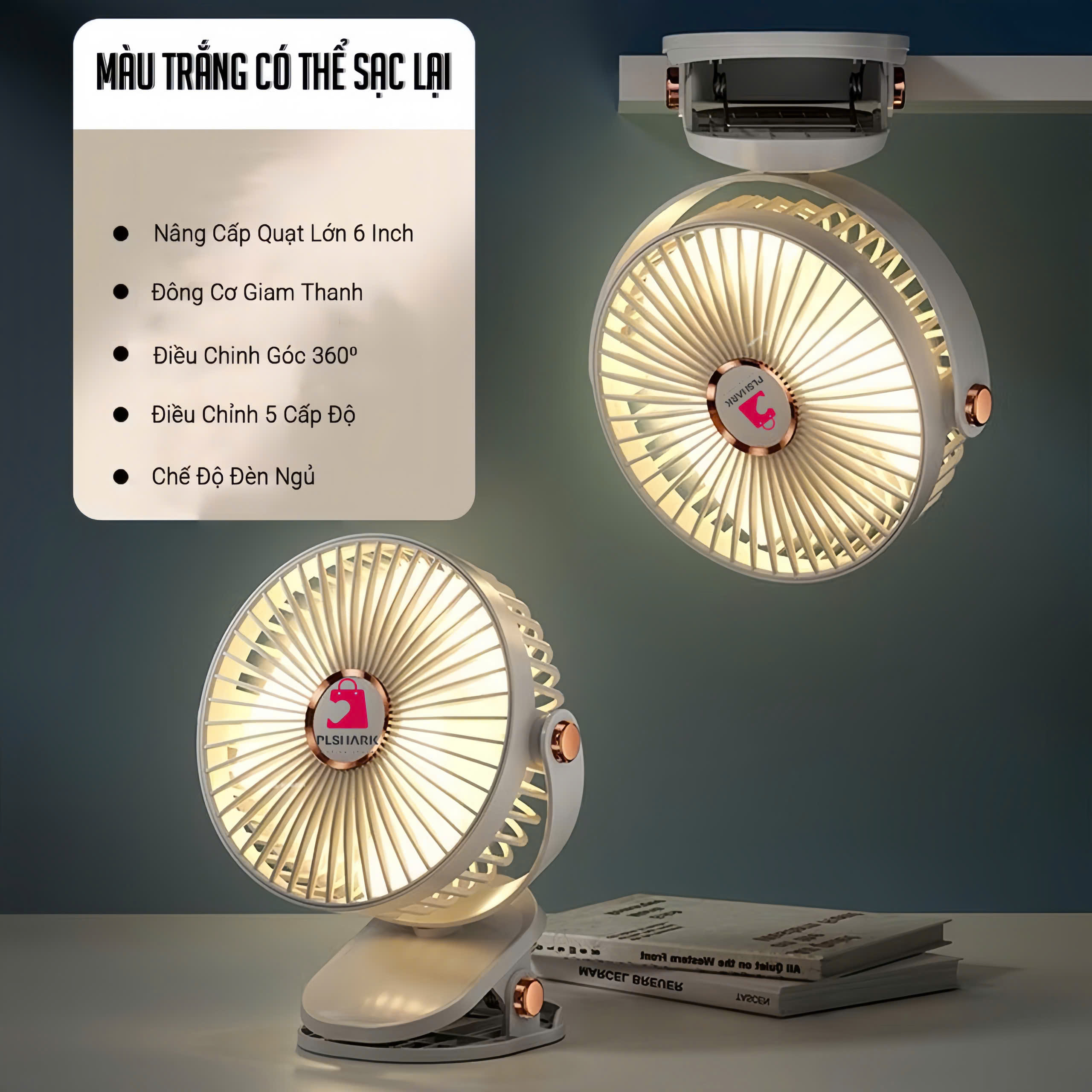 Quạt mini để bàn 5 mức độ có đèn led pin 5000 MHA Và 10000 MHA ...