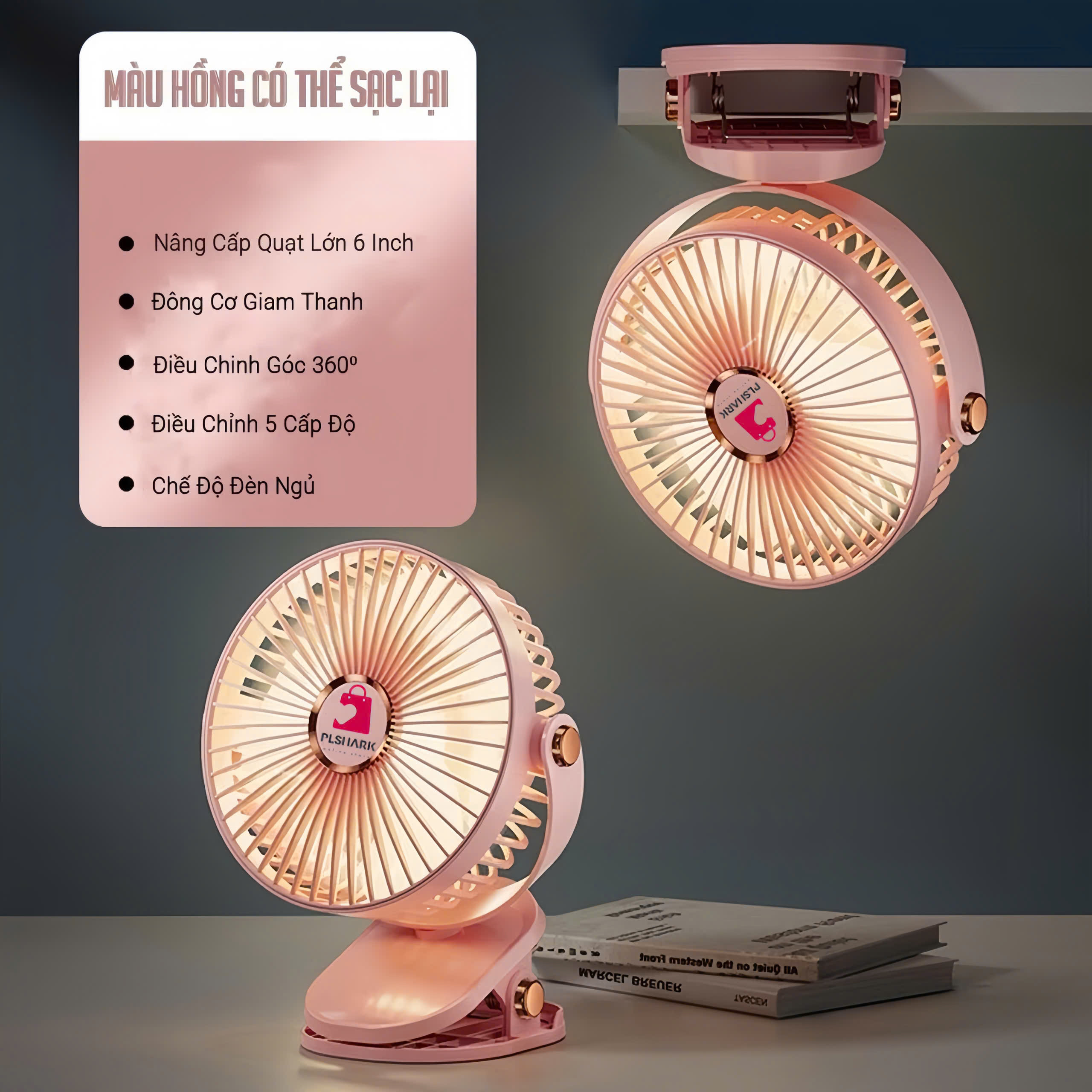 Quạt mini để bàn 5 mức độ có đèn led pin 5000 MHA Và 10000 MHA ...