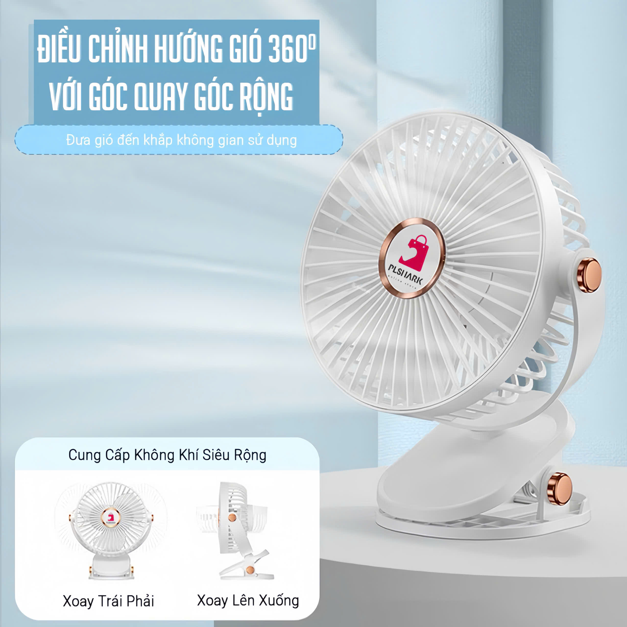 Quạt mini để bàn 5 mức độ có đèn led pin 5000 MHA Và 10000 MHA ...