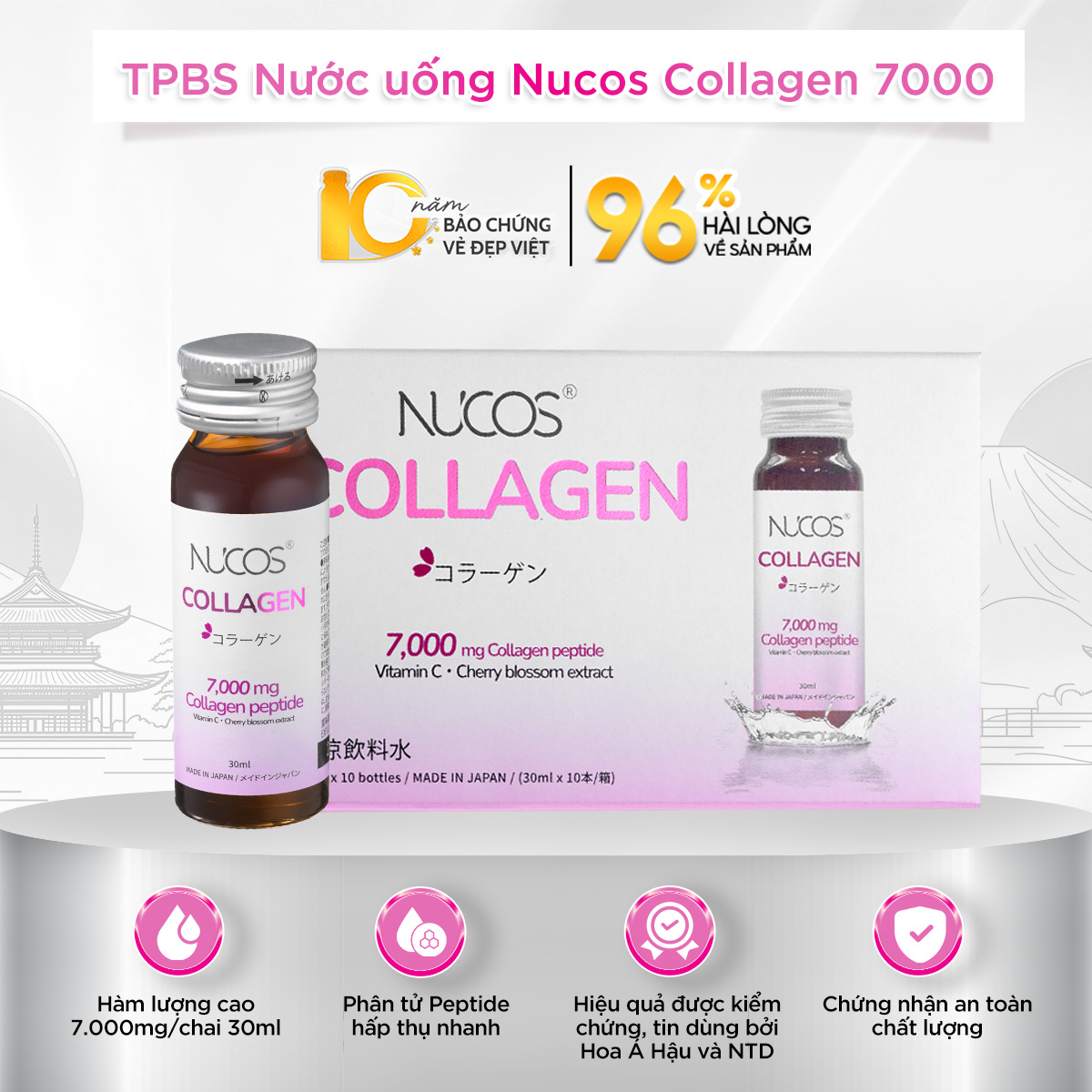 [3 Hộp - Date 11/2026] TPBS Nước Uống Collagen Nucos 7000 Hỗ trợ Làm ...