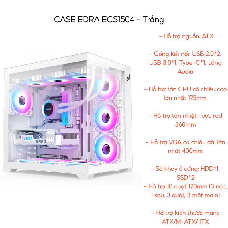 Vỏ CASE máy tính EDRA ECS1503, ECS1504, ECS1303, ECS1304 bể cá (Không ...