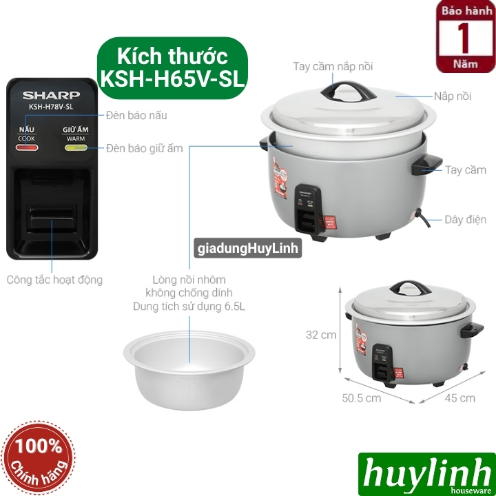 Nồi cơm điện công nghiệp Sharp KSH-H65V-SL (6,5 lít) - KSH-H78V-SL (7,8 lít) - KSH-H90V-SL (9 ...