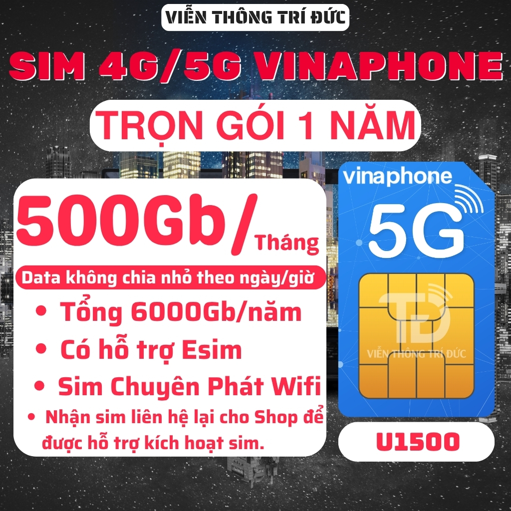 Sim 4G VinaPhone Không Giới Hạn Data BIG50Y Miễn Phí 14 Tháng, U1500/500Gb/Tháng, 12TD49 ...
