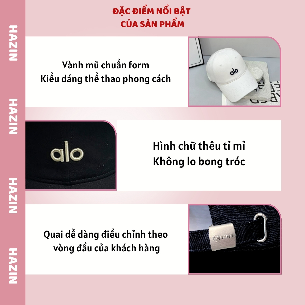 Mũ lưỡi trai HAZIN thêu chữ ALO form cứng, chất liệu vải kaki, phong ...