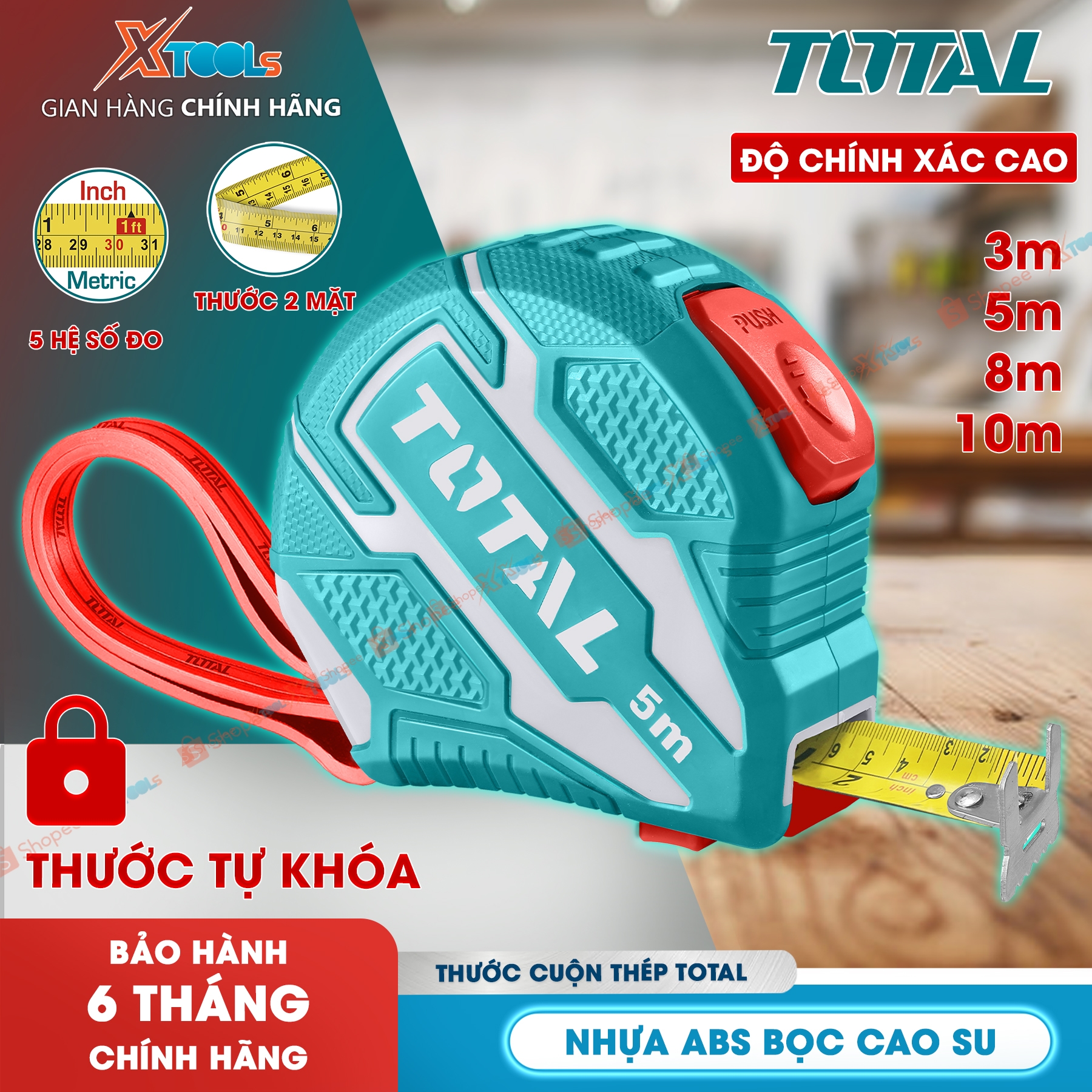 Thước dây cuộn 2m-3m-5m-8m-10m TOTAL CHÍNH HÃNG thước kéo, thước cuốn ...