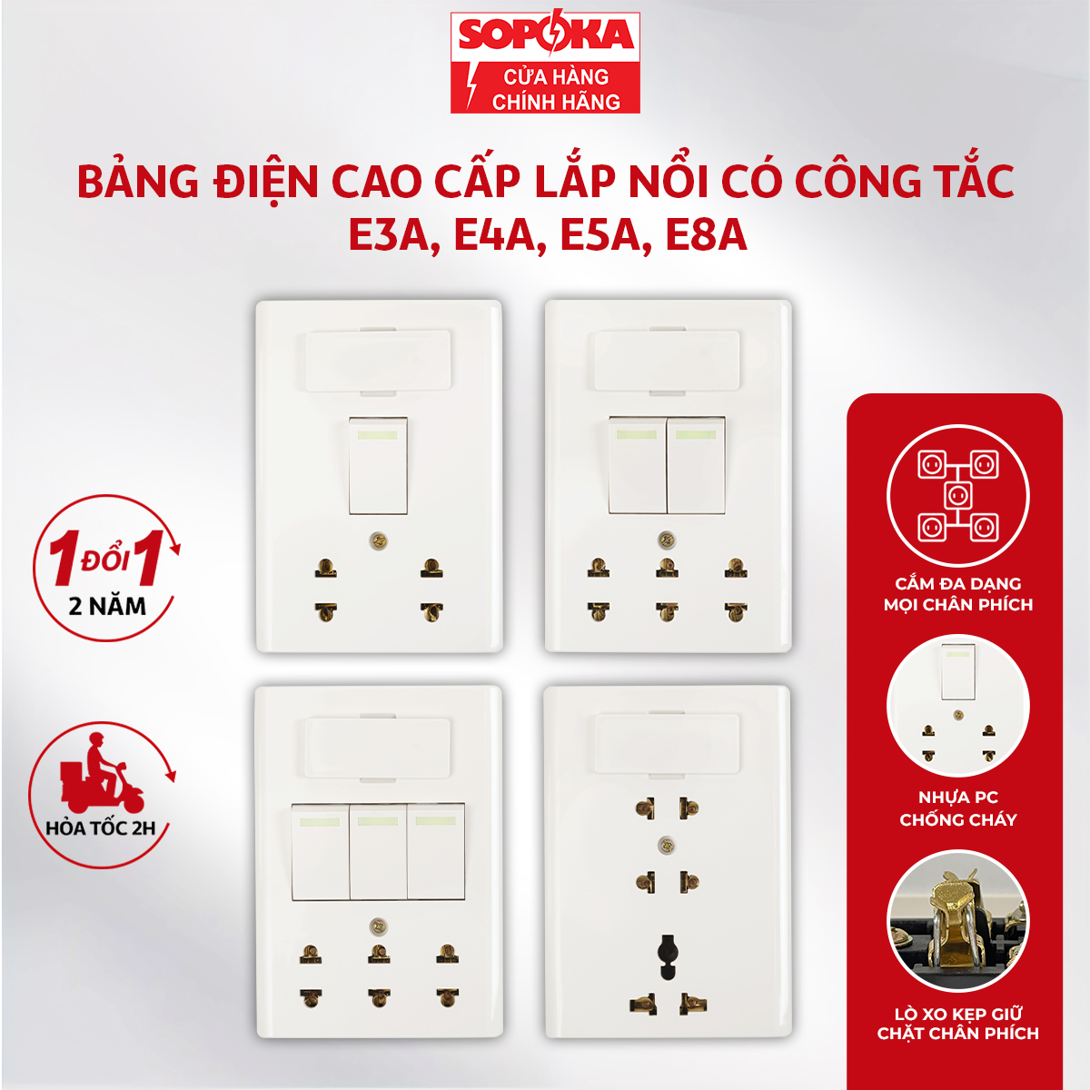 Bảng Điện Lắp Nổi SOPOKA E3A / E4A / E5A / E8A – Giả Âm, Nhựa Bền, Có ...
