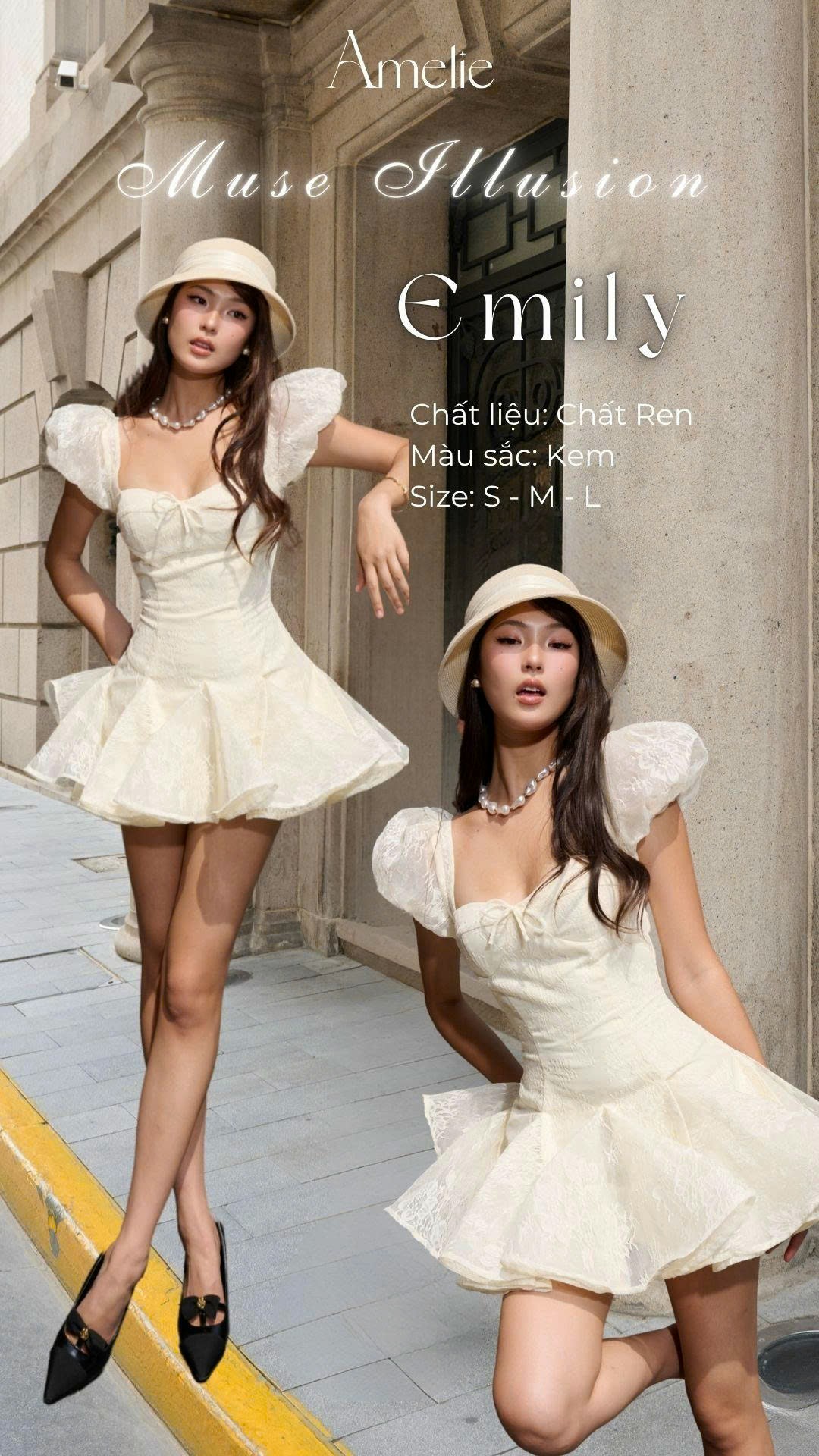 AMELIE- Váy cổ vuông tay bồng dáng xòe Emily dress AME269 | Shopee Việt Nam
