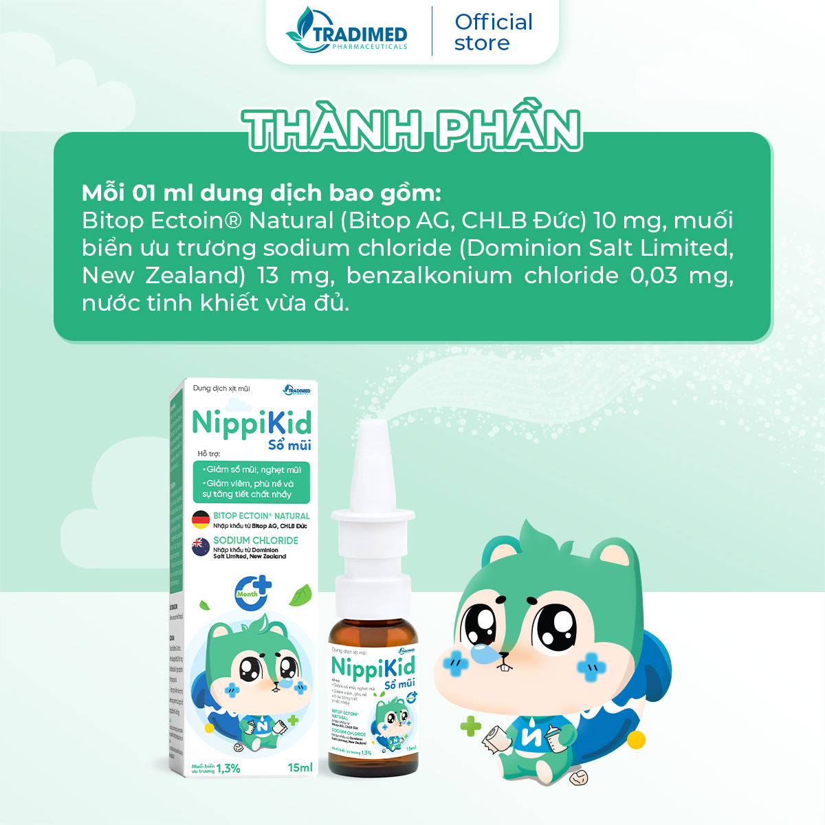 Xịt Sổ Mũi NippiKid Dành Cho Bé, 15ml Chứa Ectoin - Hỗ Trợ Giảm Viêm Mũi, Sổ Mũi, Nghẹt Mũi ...