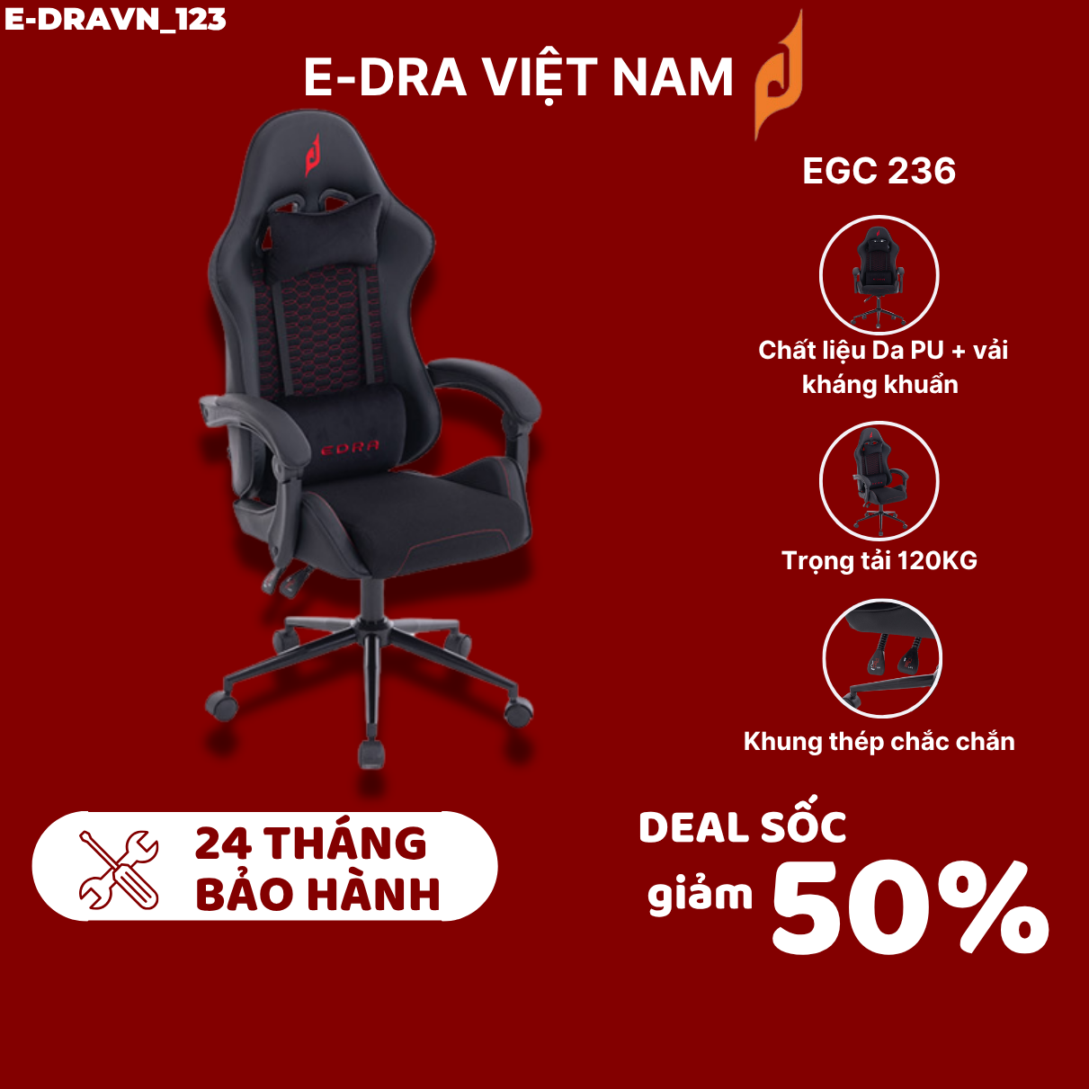 Ghế Gaming EDRA Citizen EGC236, khung hợp kim, chân thép chịu tải 120Kg ...